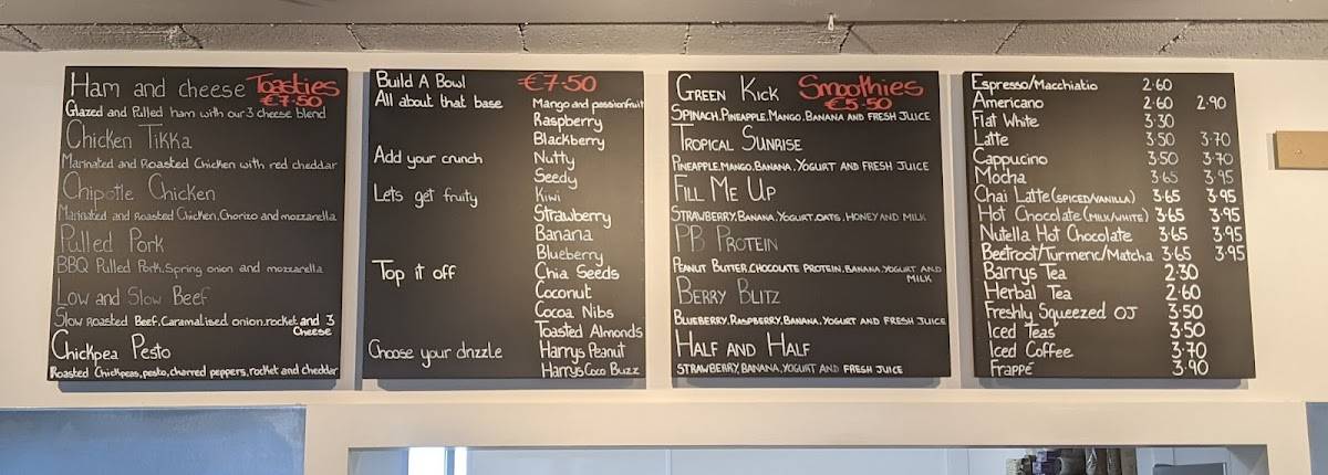 Menu at Half Full cafe, Tullamore