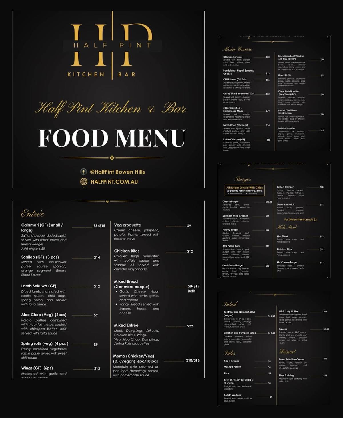 Menu at Half Pint Kitchen + Bar, Bowen Hills