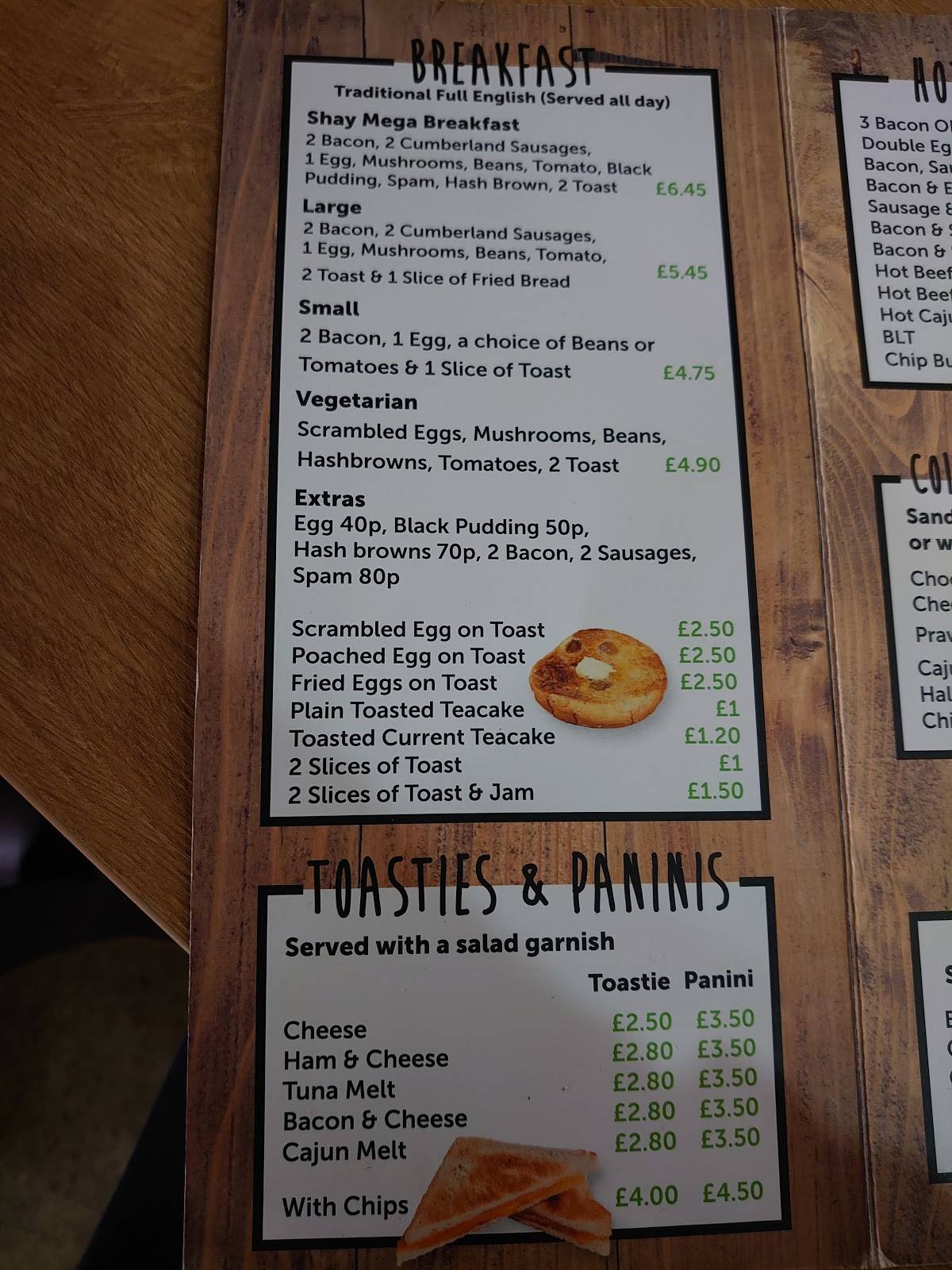 Menu at The Shay Cafe, Halifax