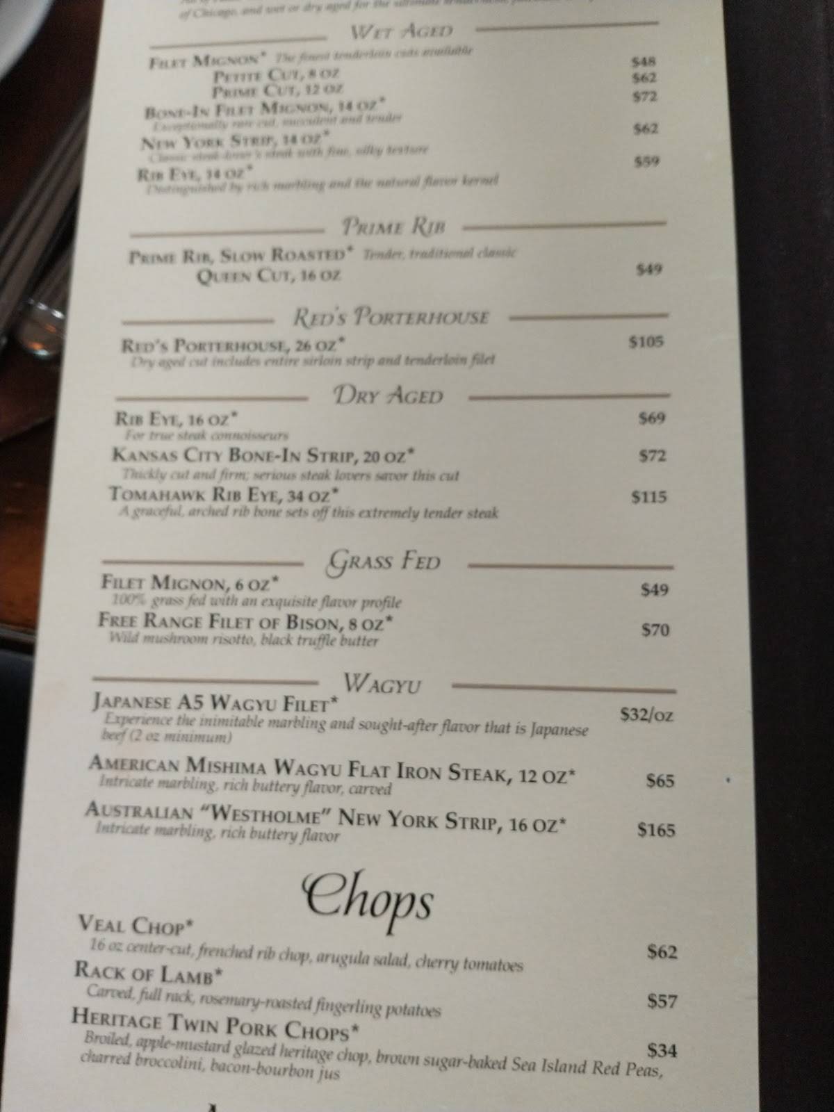 Menu at Halls Chophouse Columbia steakhouse, Columbia