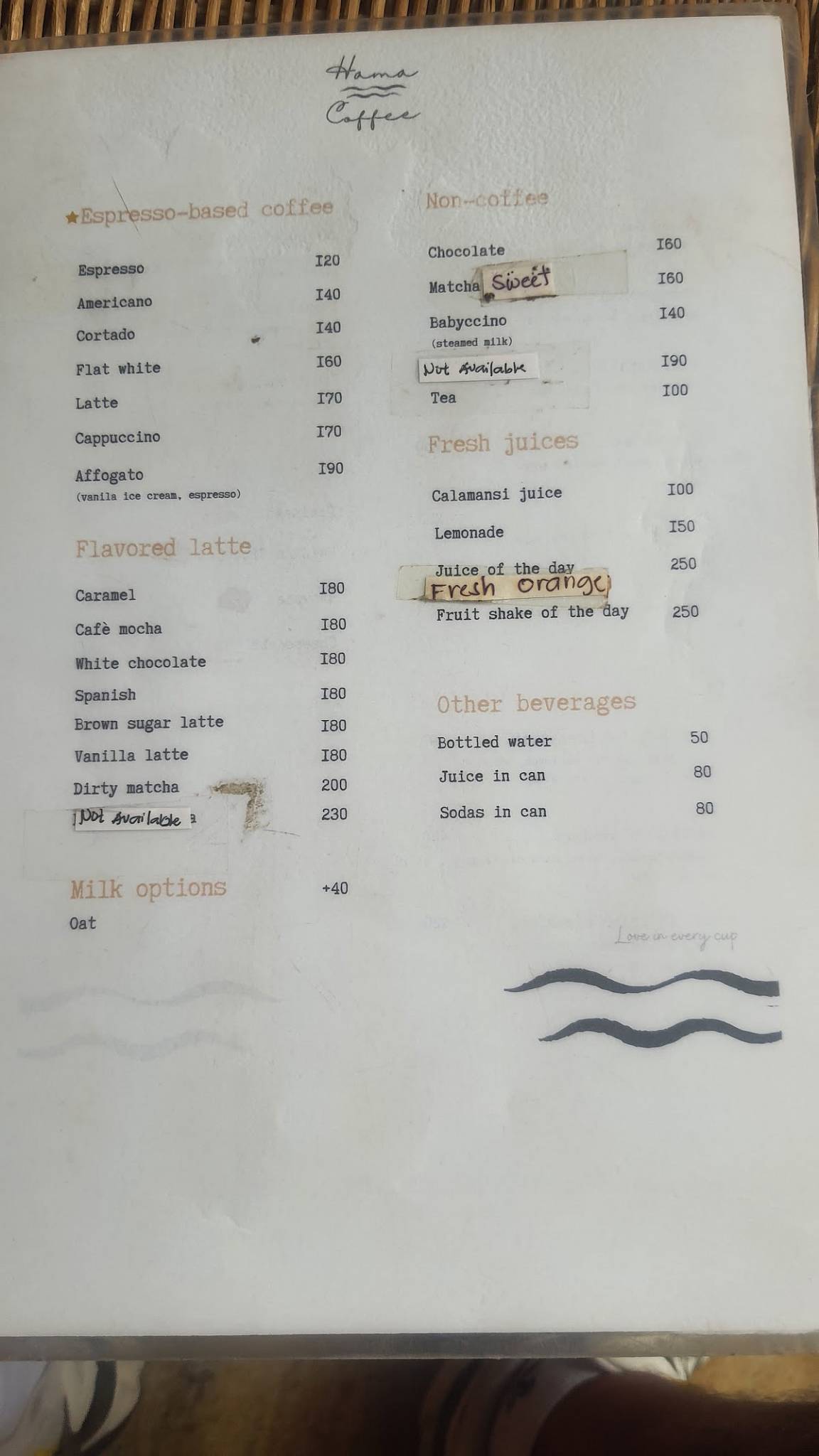 Menu at Hama Coffee El Nido cafe, El Nido