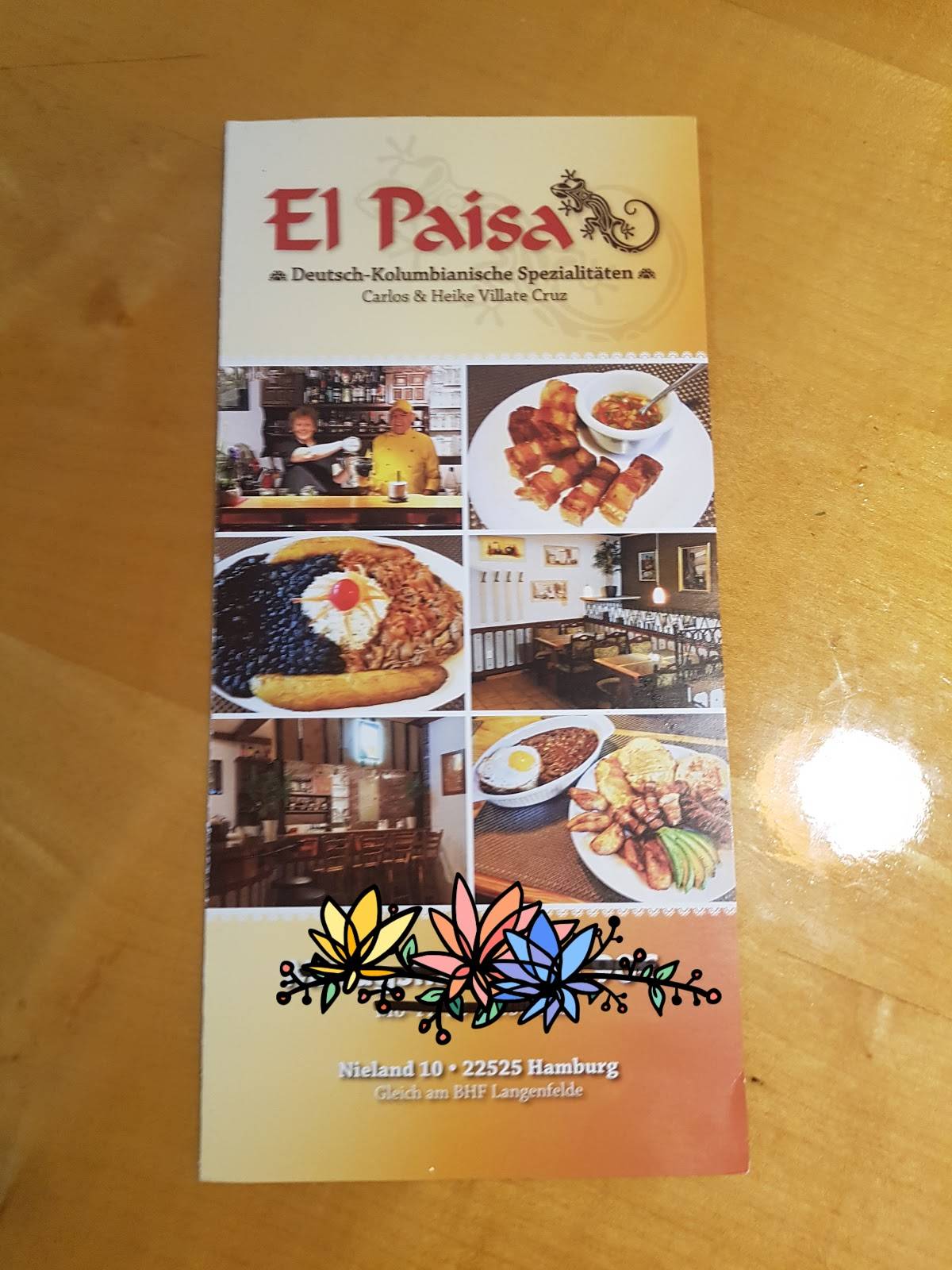 Carta del restaurante El Paisa, Hamburgo