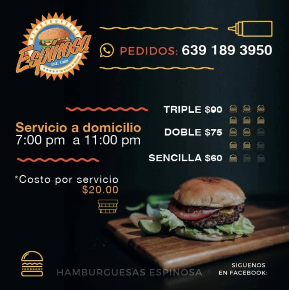 Carta del restaurante Hamburguesas Espinosa Est. 1988, Delicias