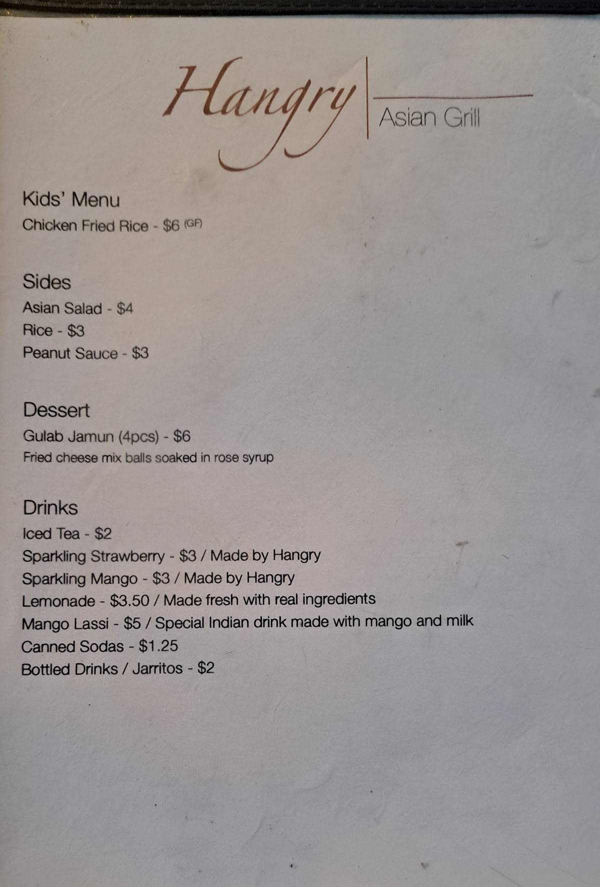 Menu at Hangry Asian Grill restaurant, La Vernia
