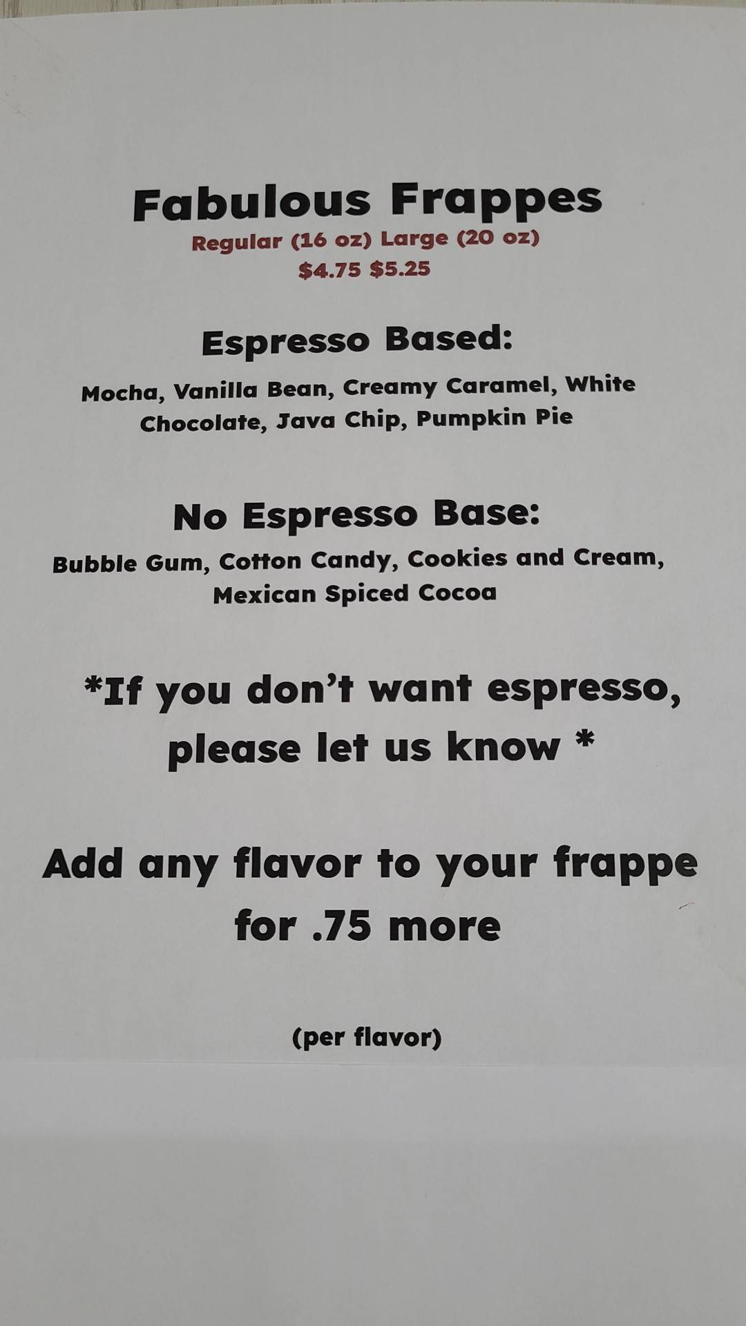 Menu at Hannah B'z, Mize