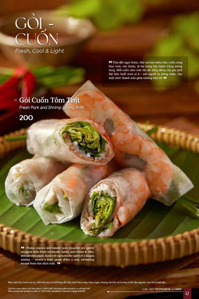 Menu at Cau Go Vietnamese Cuisine restaurant, Hanoi, 9 P. Đinh Tiên Hoàng
