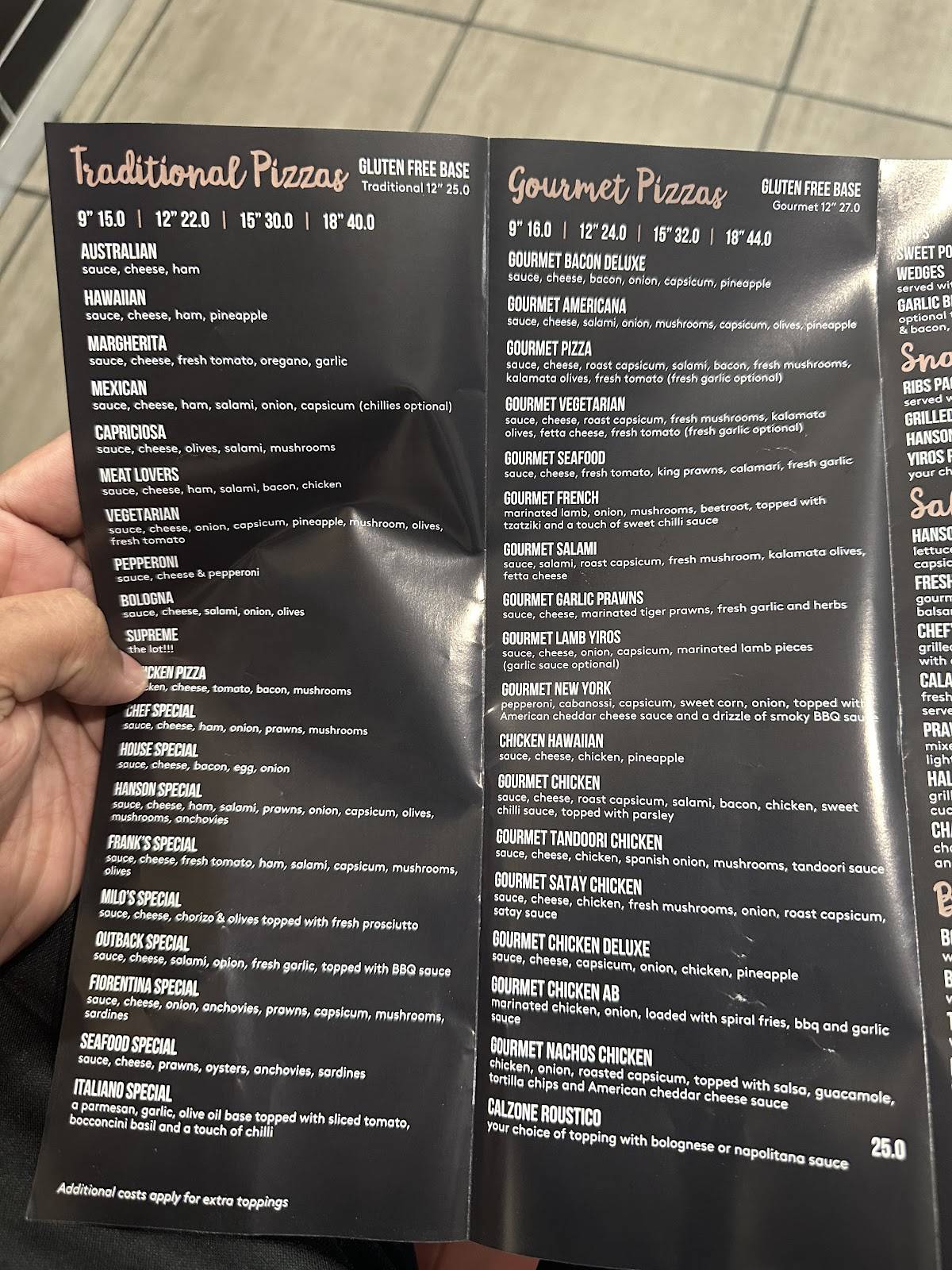 Menu at Hanson Pizza Bar, Woodville North