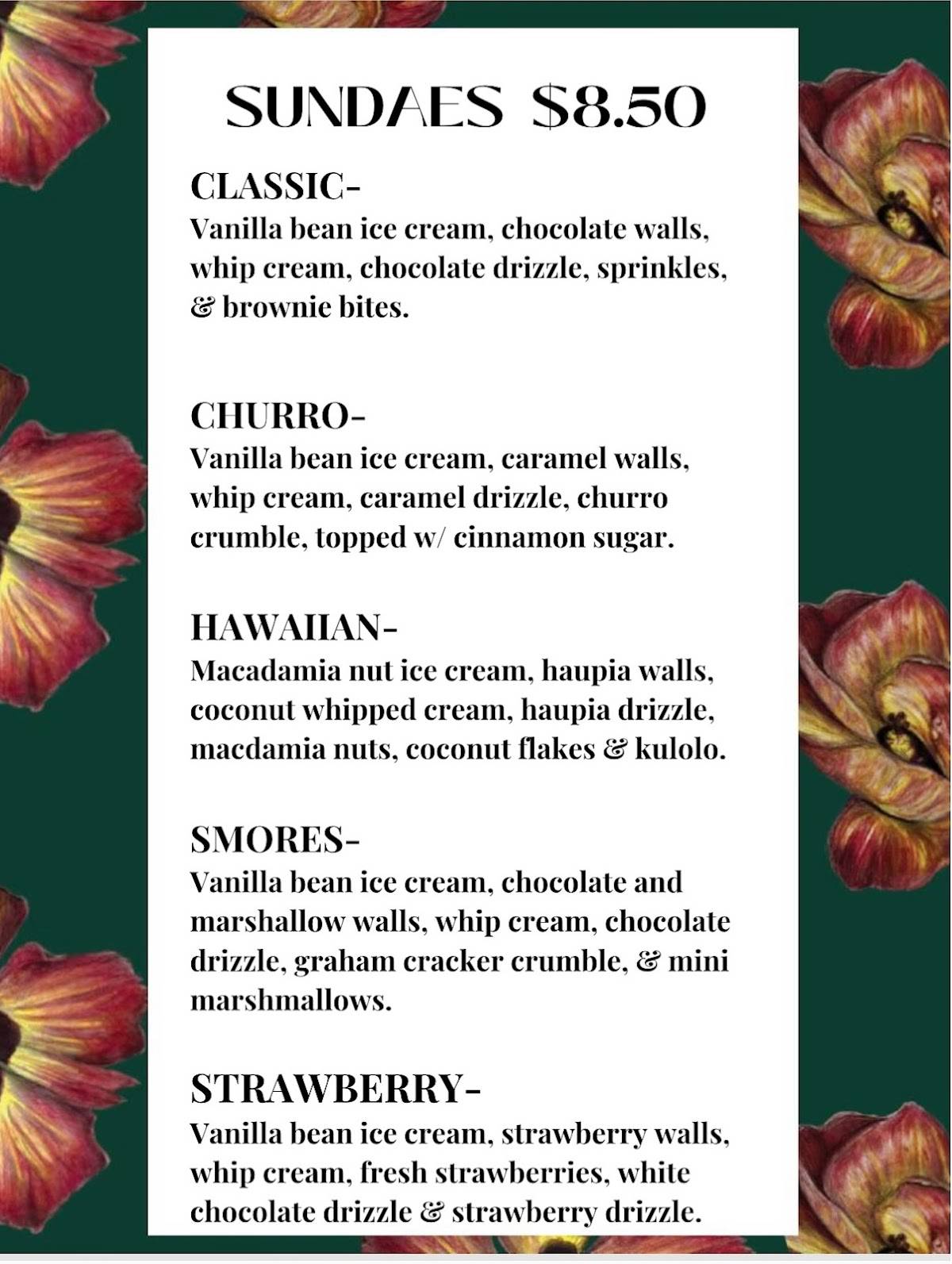 Menu at Hapa's Hawaiian Style Shave Ice desserts, Kilauea