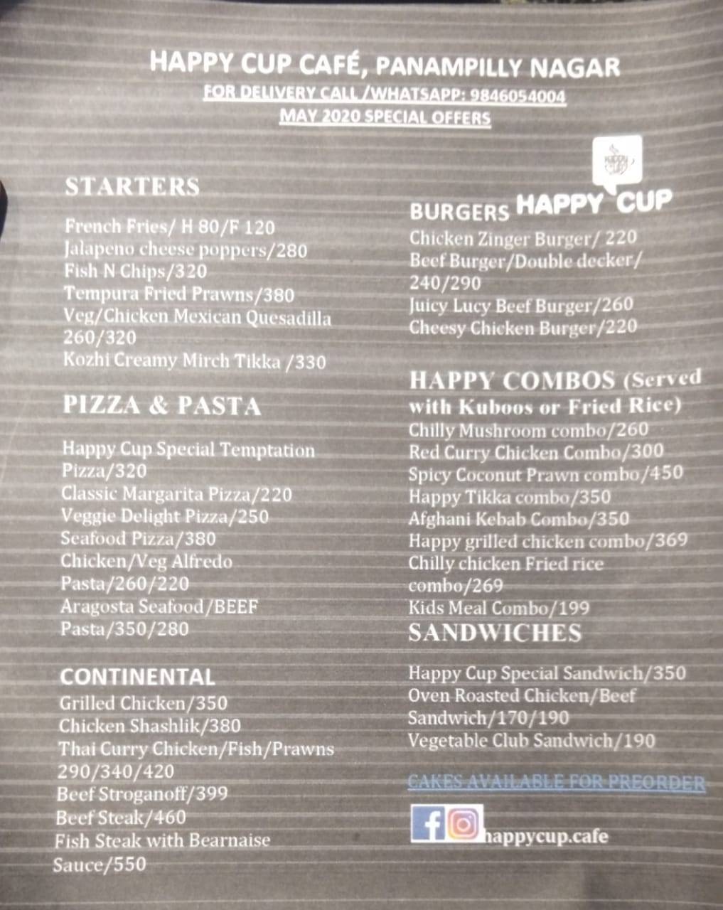 Menu at Happy Cup Cafe, Kochi, Main Ave