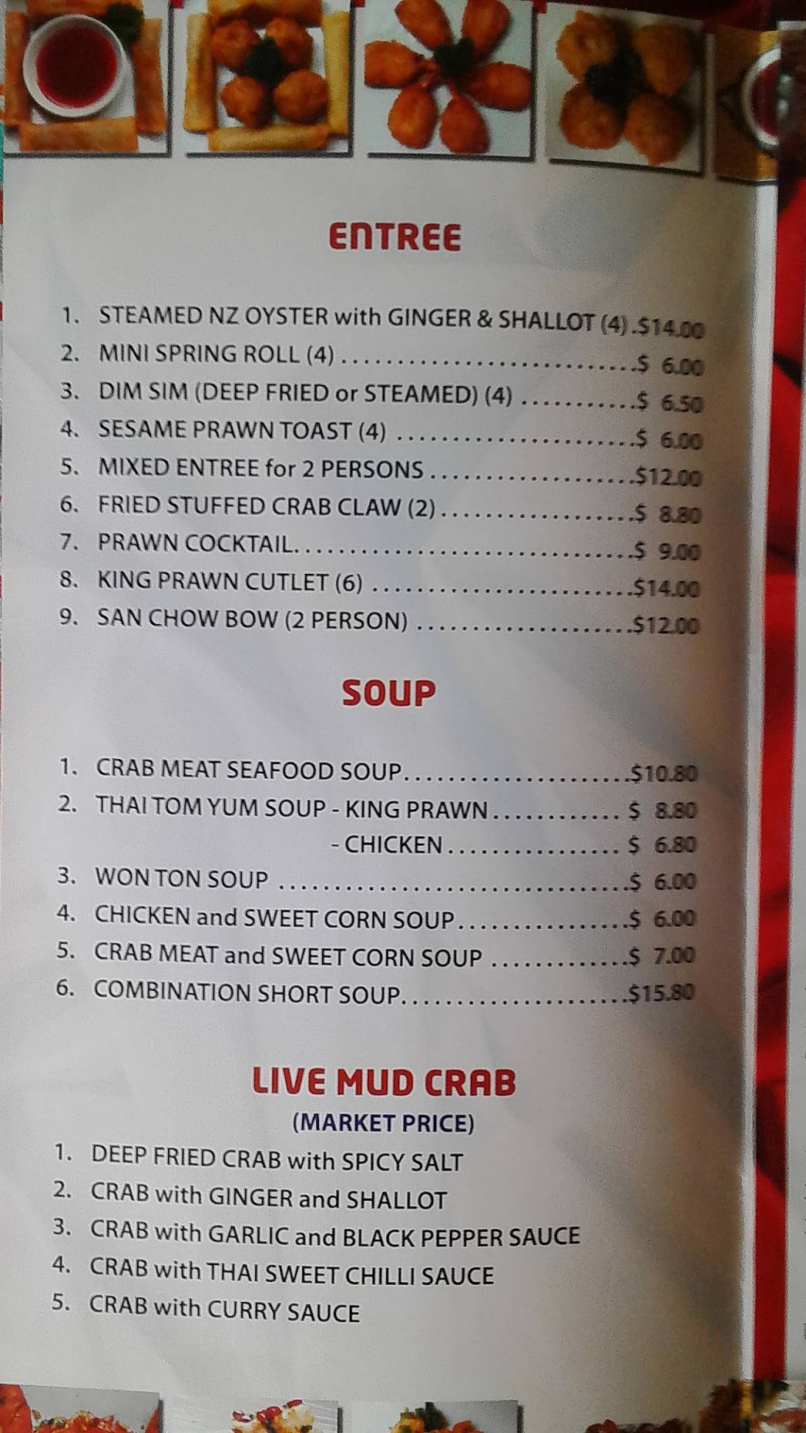 Menu at Happy Sun Restaurant, Yeppoon, 20 Hill St