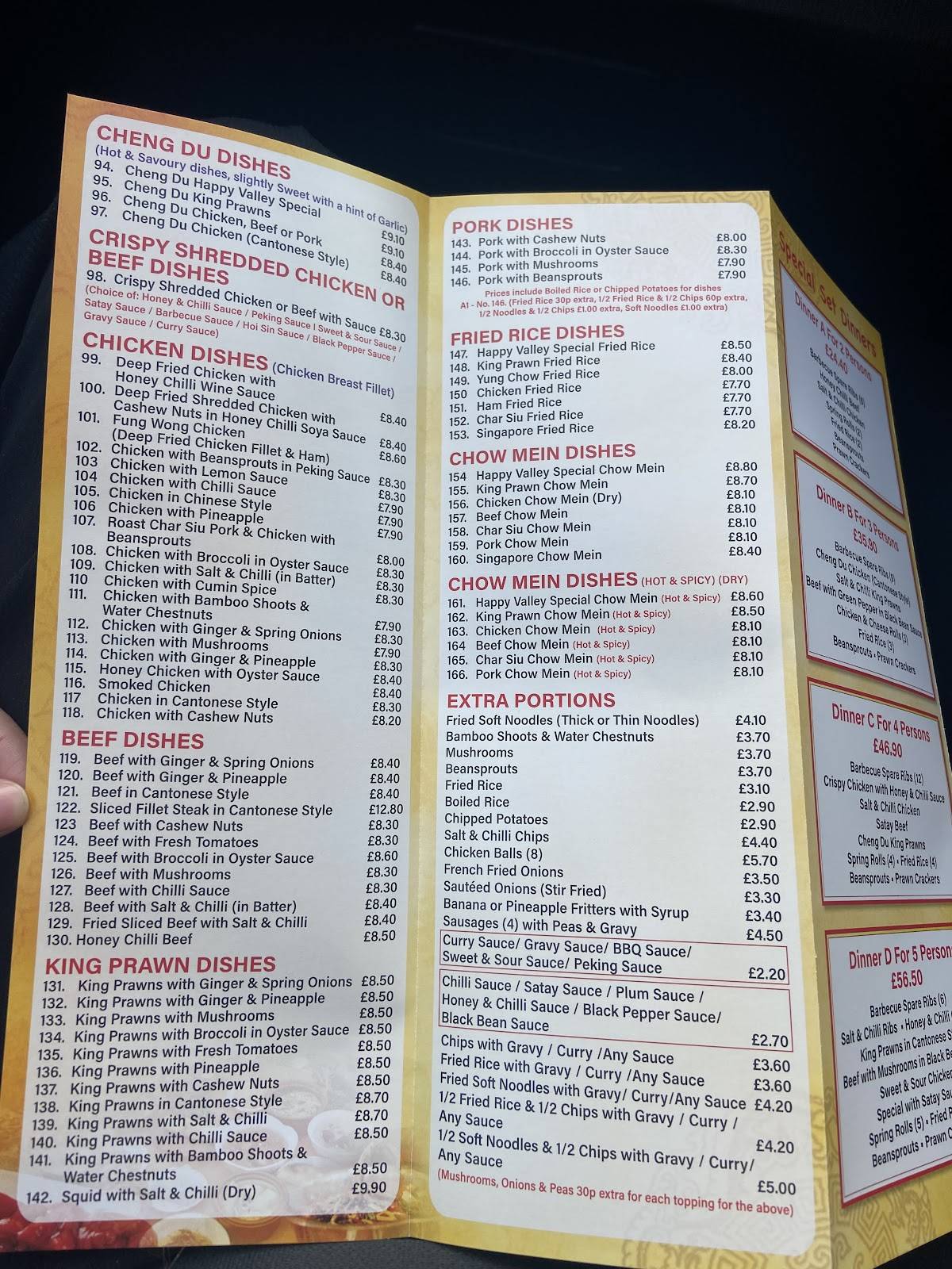 Menu at Happy Valley restaurant, Newtownards, 47 Castle St