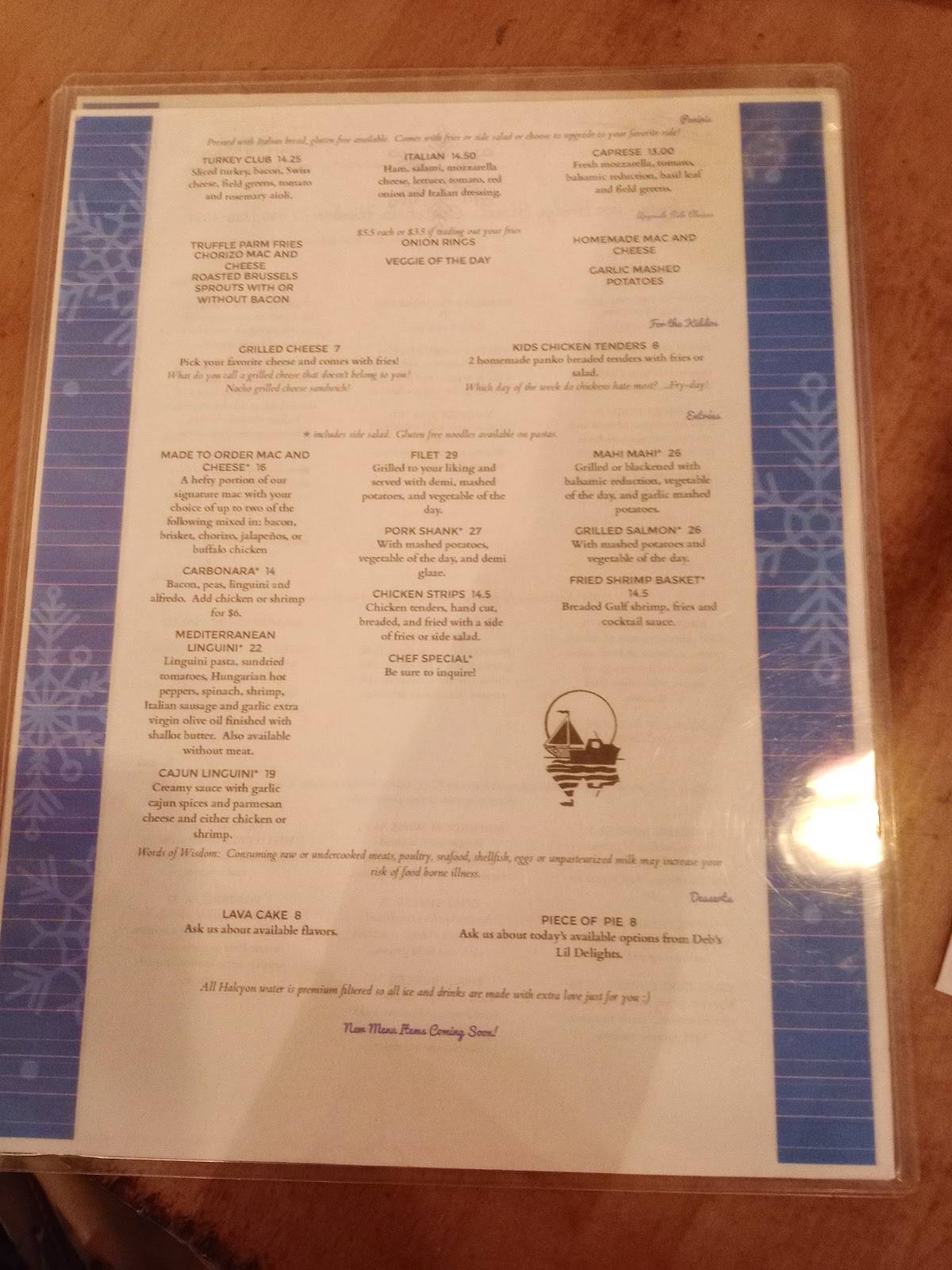 Menu at Harbor Halcyon restaurant, Ashtabula