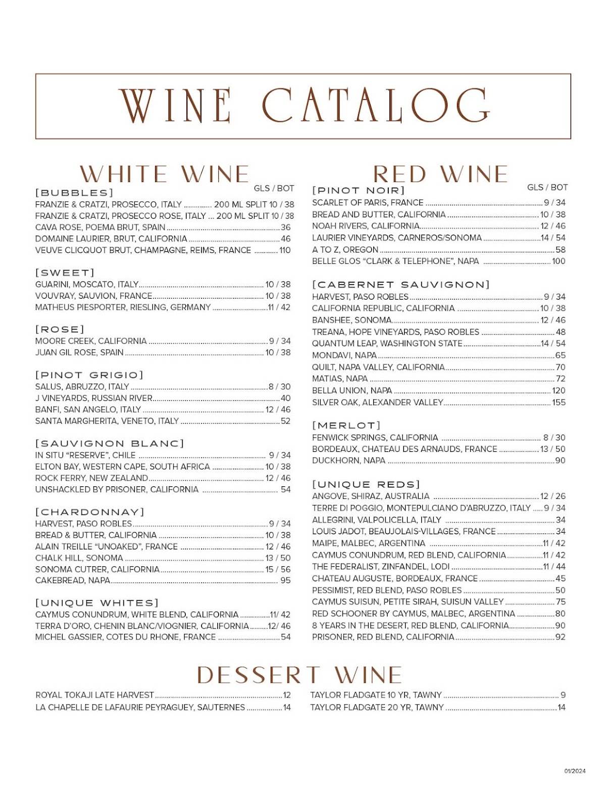 Menu at Harvest Restaurant & Bar, The Villages