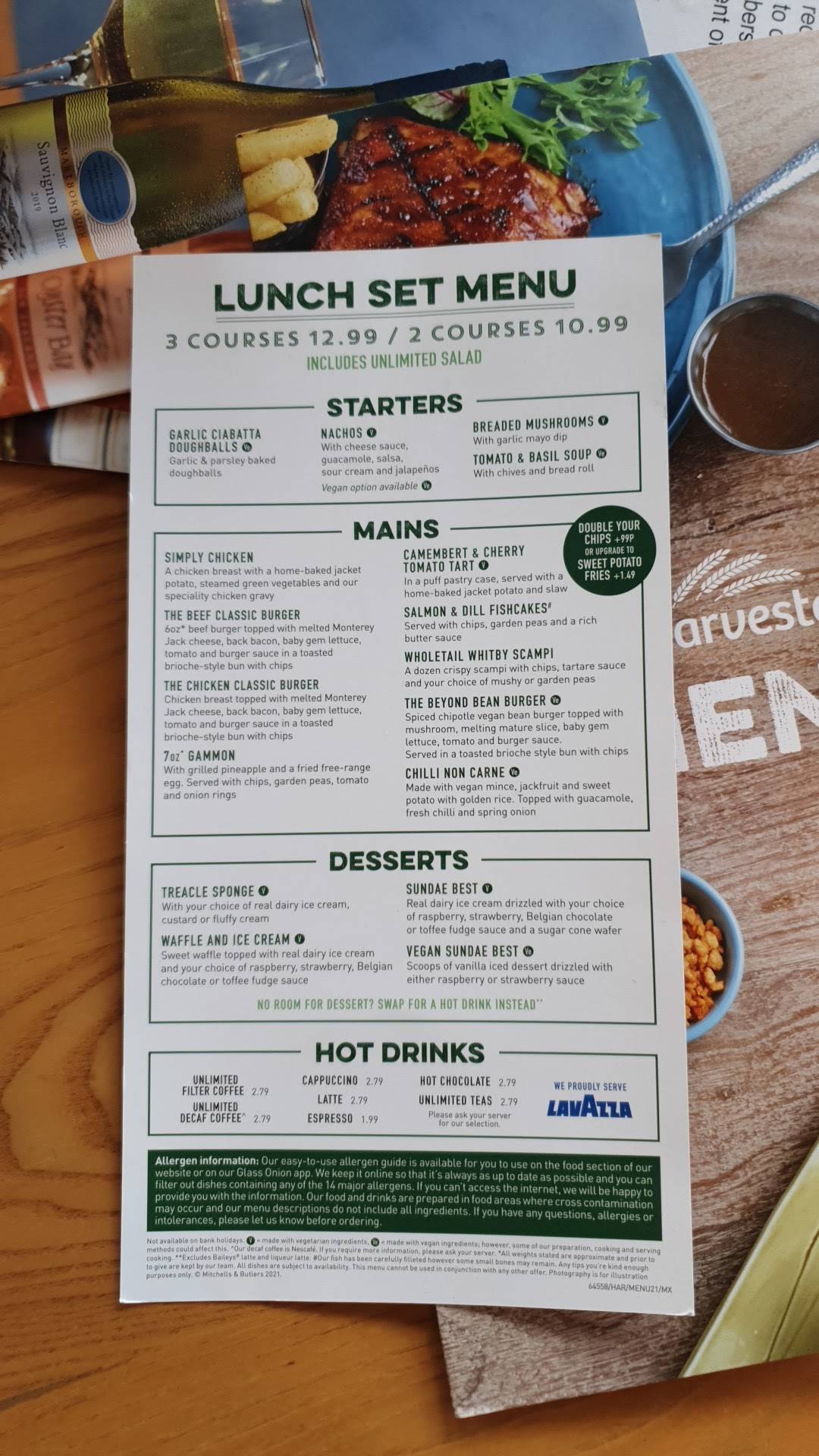 Menu at Harvester Paignton restaurant, Paignton