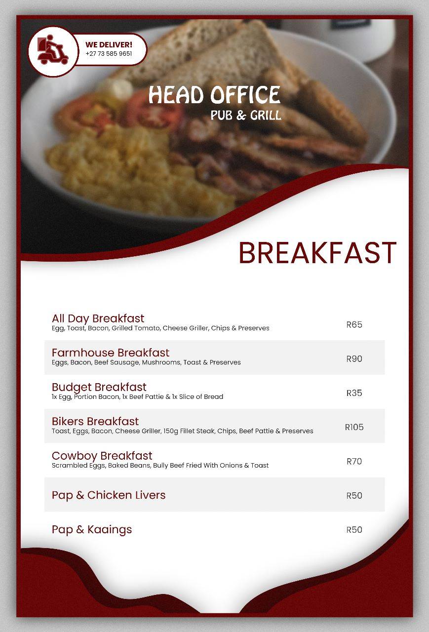 Menu at Head Office Pub Grill, Sasolburg