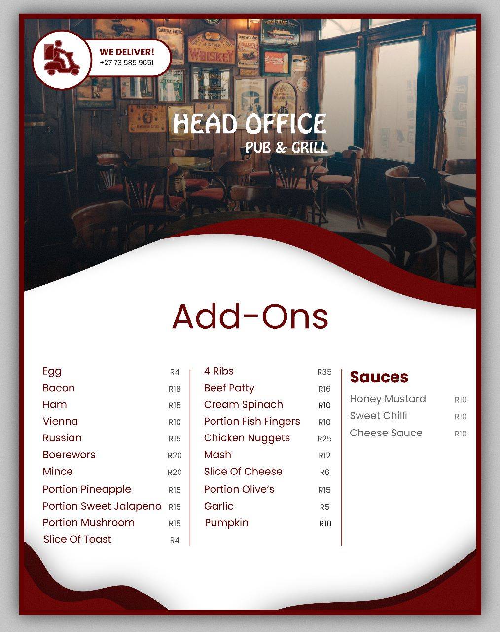 Menu at Head Office Pub Grill, Sasolburg