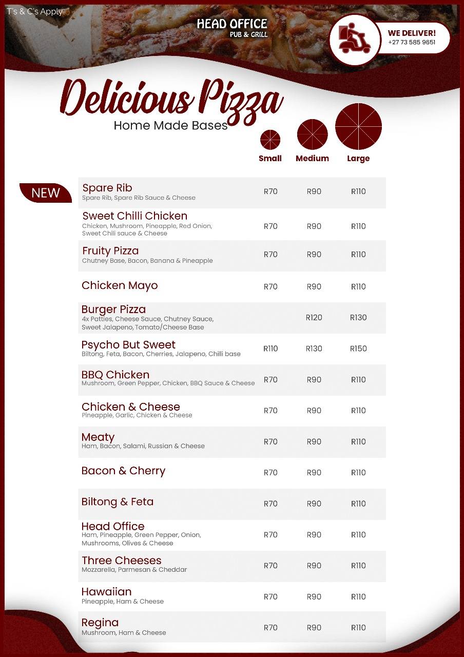 Menu at Head Office Pub Grill, Sasolburg