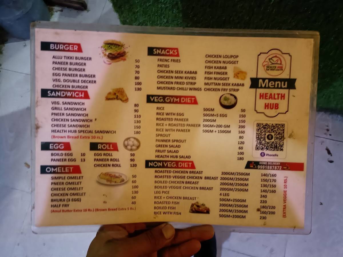 Menu at Health Hub, Kharkhoda