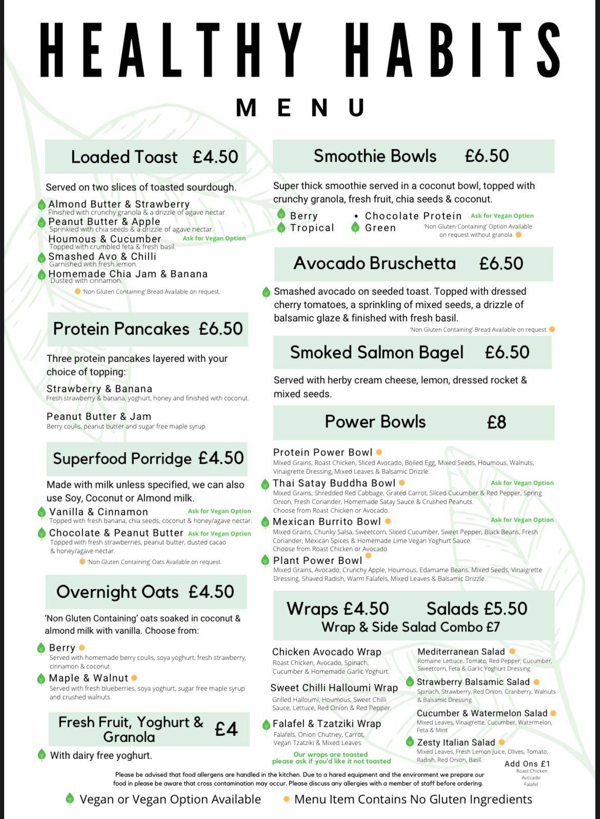 Menu at Healthy Habits Cafe, Broadstone