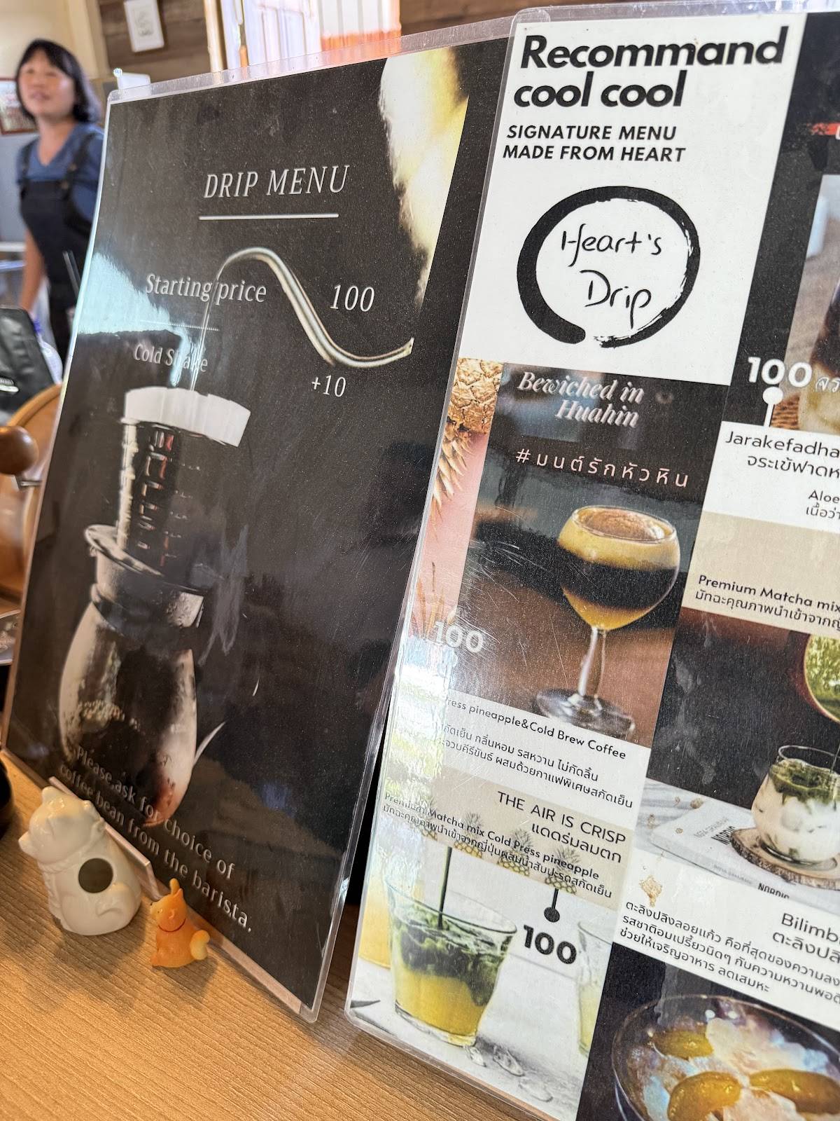 Menu at Heart's drip, Hua Hin