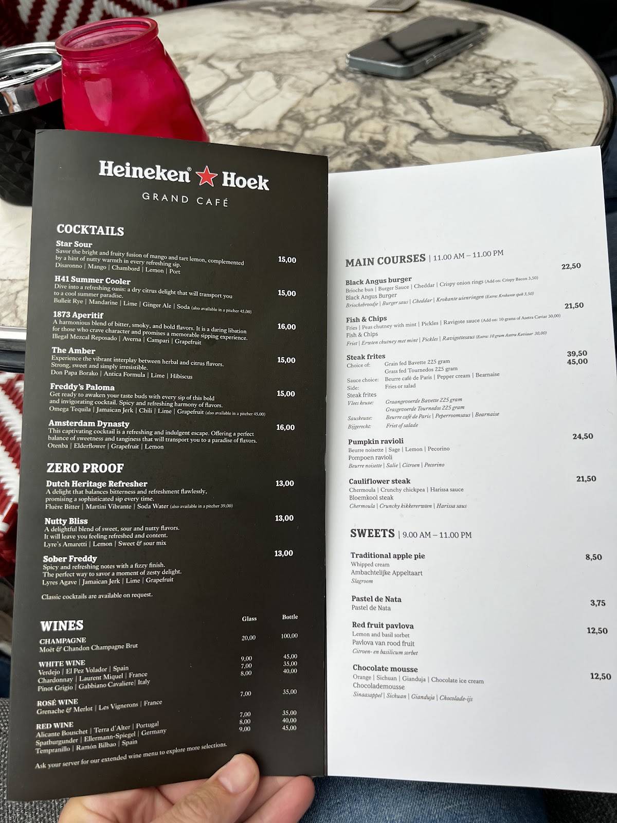 Carta de Heineken Hoek Grand Café, Amsterdam