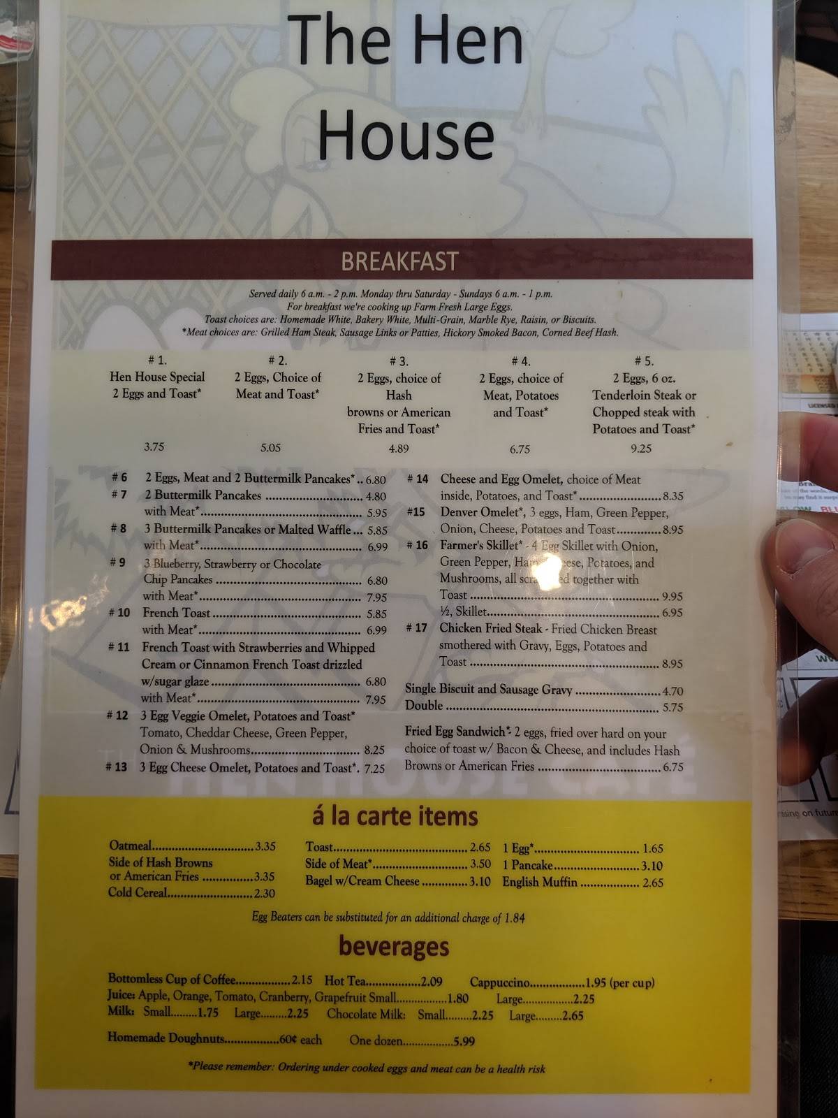 Menu at Hen House Cafe, Eagle