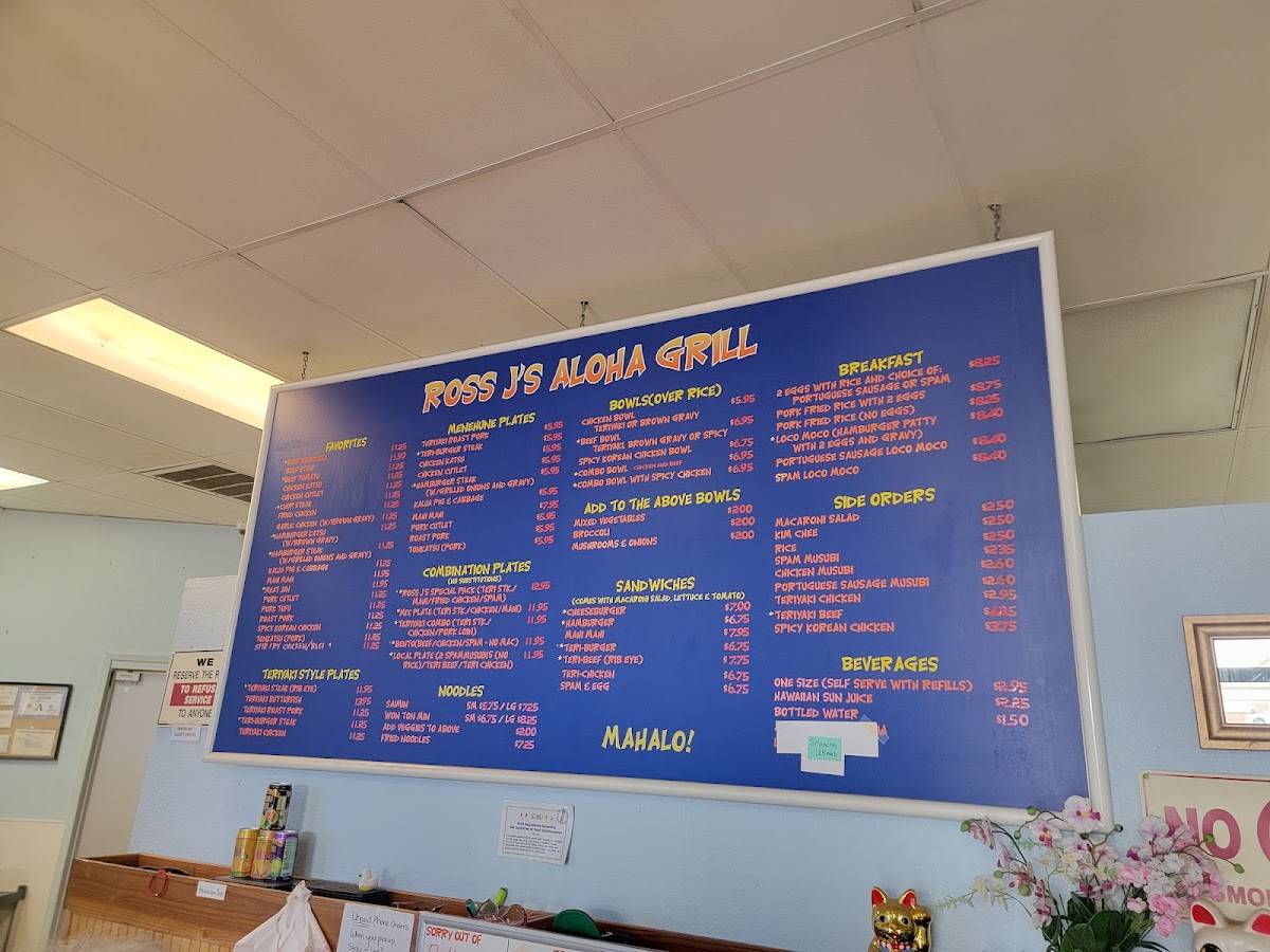 Menu at Ross J's Aloha Grill restaurant, Henderson, Sunset Rd