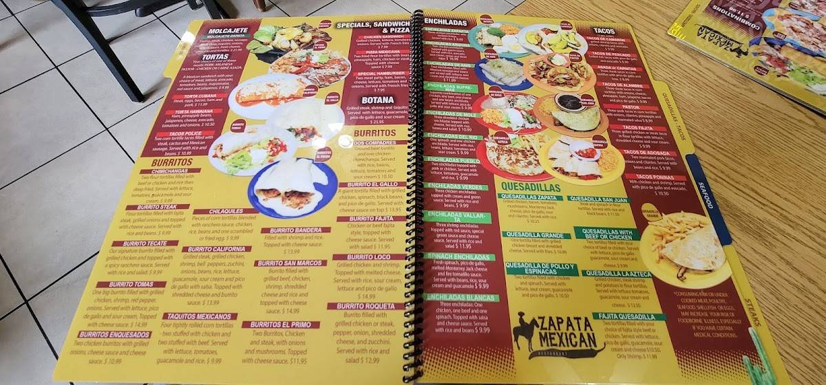 Menu at Zapata Mexican Restaurant, Hendersonville