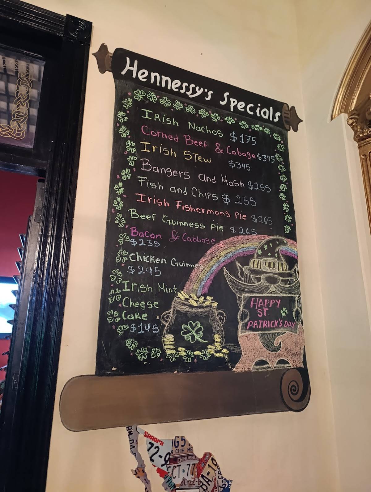 Menu at Hennessys Irish Pub, Merida