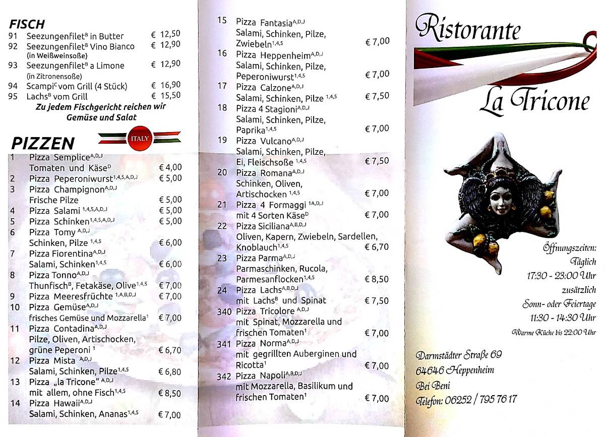 Speisekarte von Ristorante La Tricone - "bei Beni" restaurant ...
