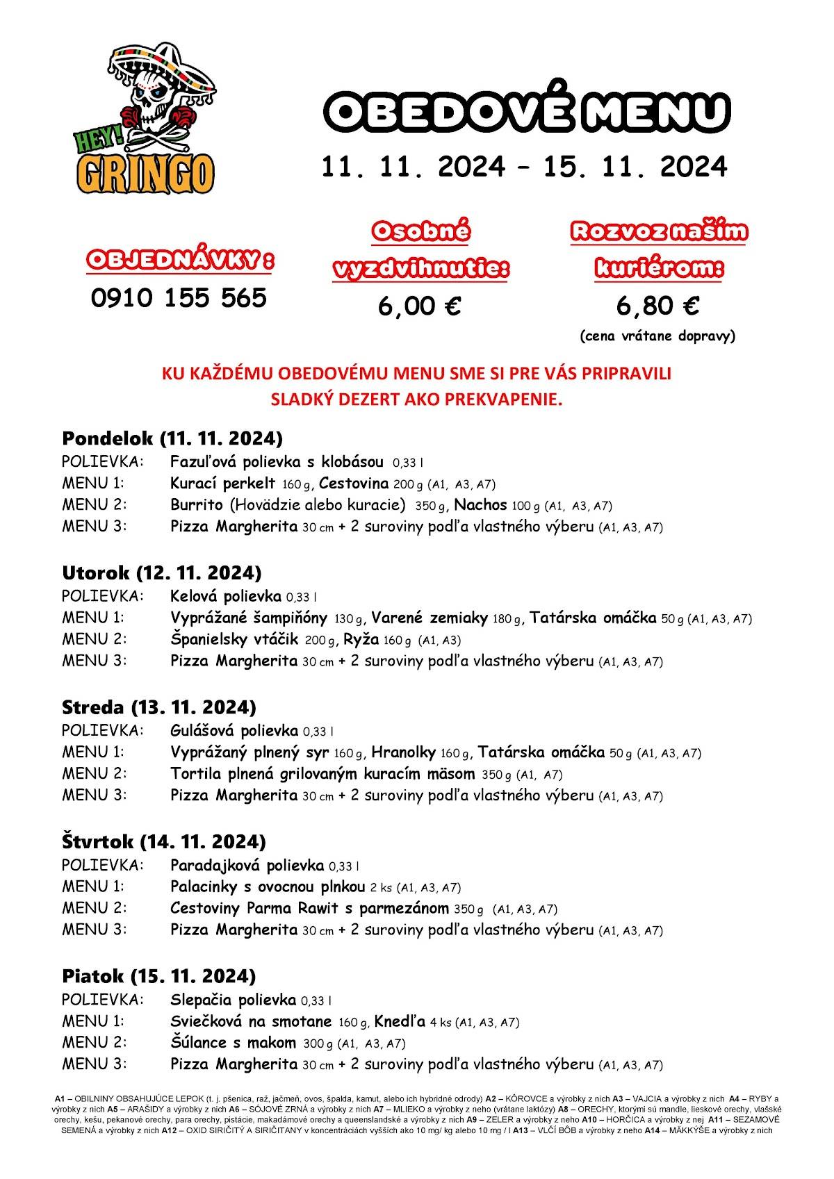 Menu at Hey Gringo restaurant, Zlaté Moravce