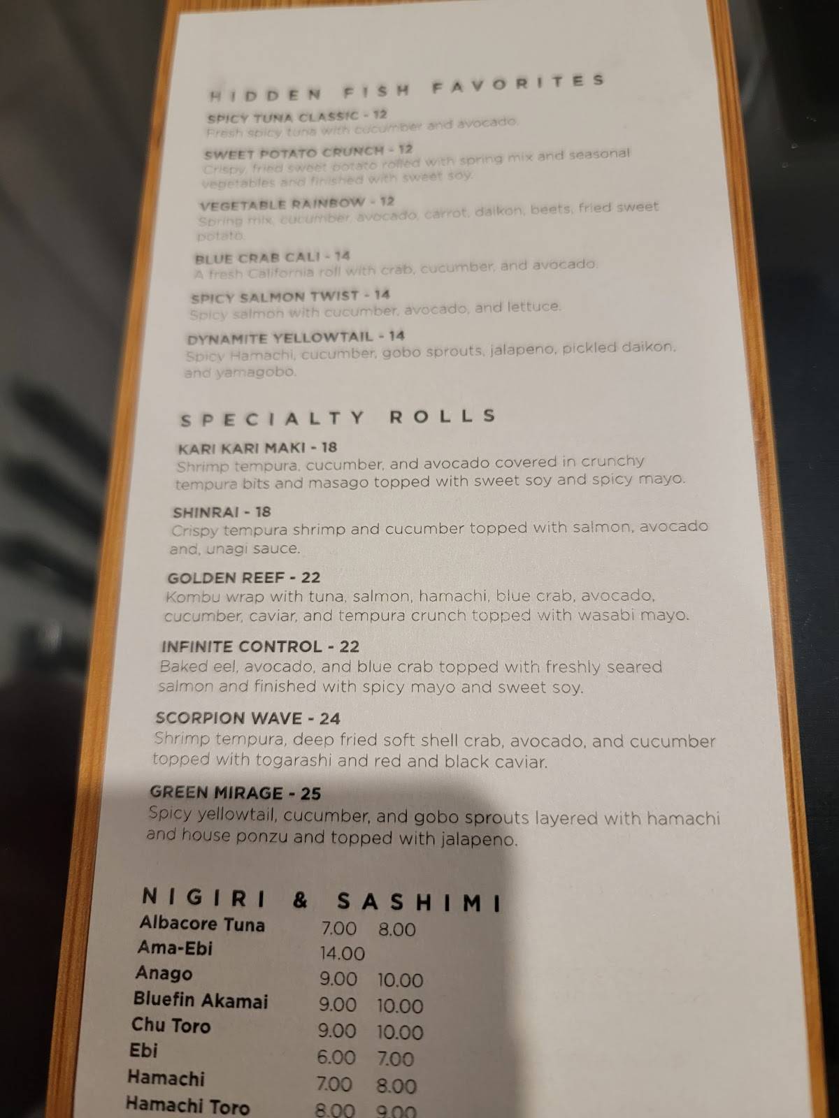 Menu at Hidden Fish restaurant, Skaneateles