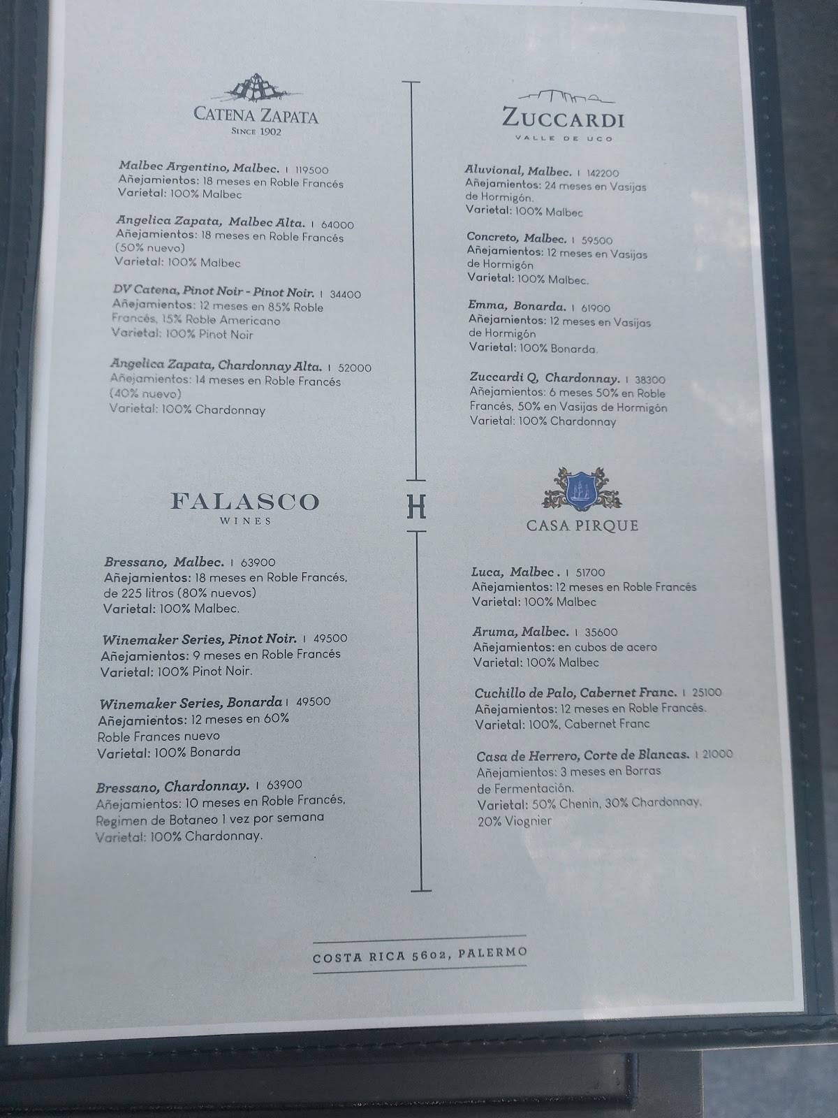 Menu at Hierro Parrilla Palermo, Buenos Aires