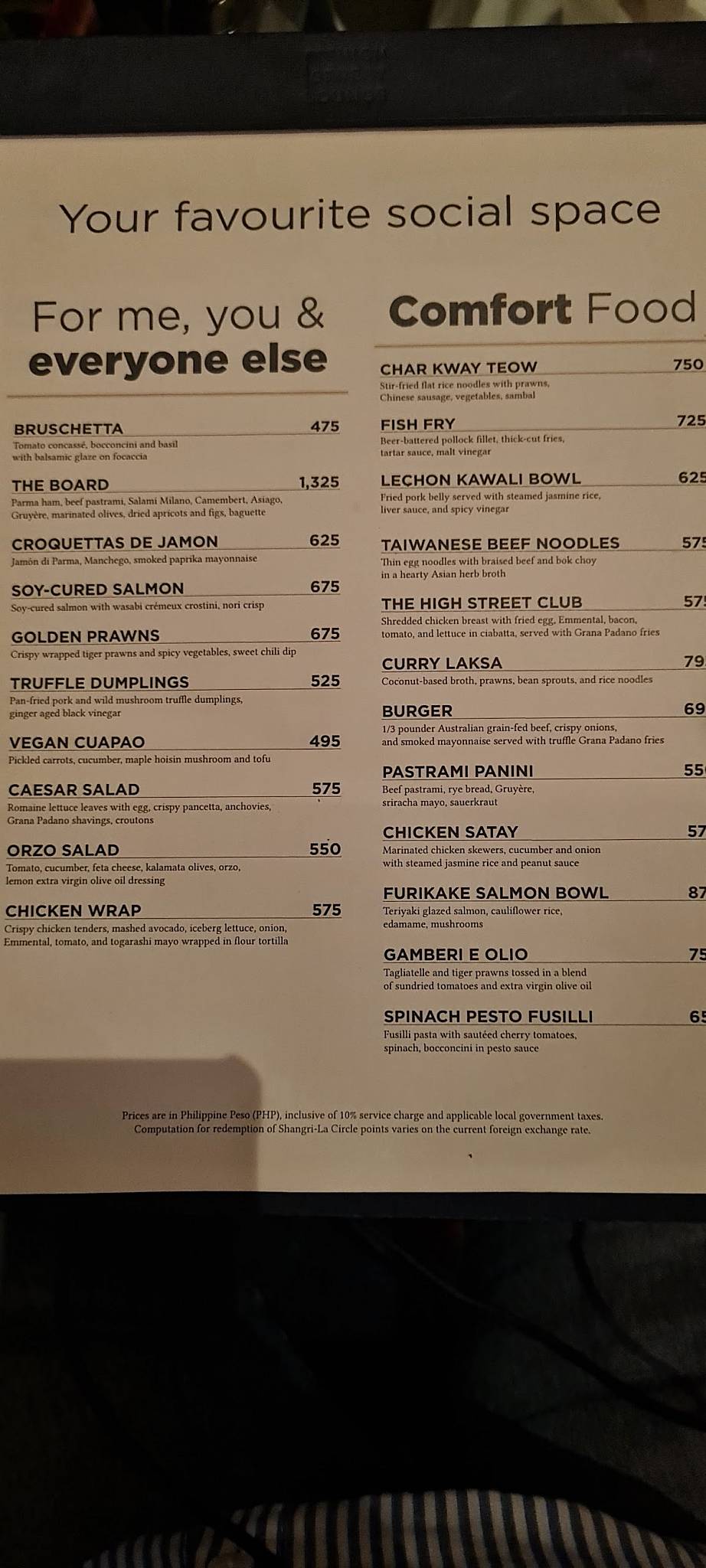 Menu at High Street Cafe, Taguig, 30th Street