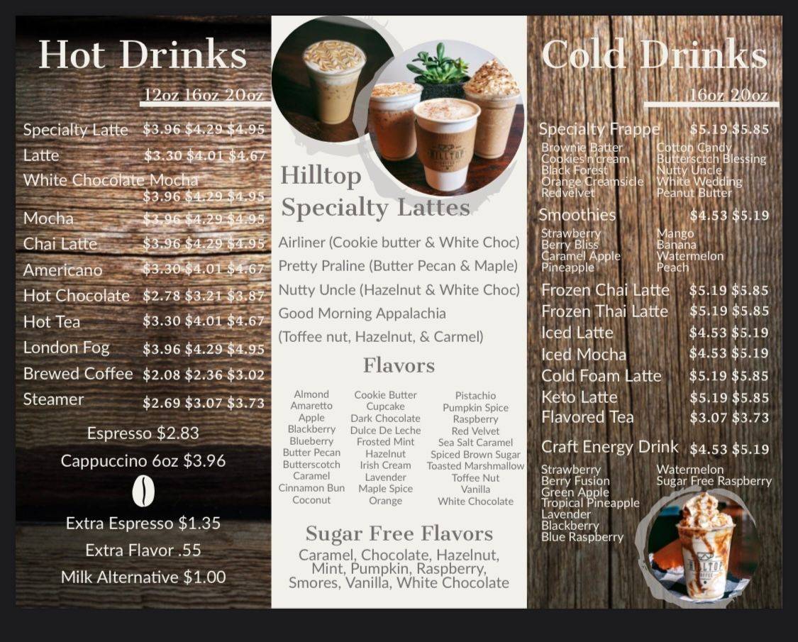Menu at Hilltop Coffee Co pub & bar, Crab Orchard