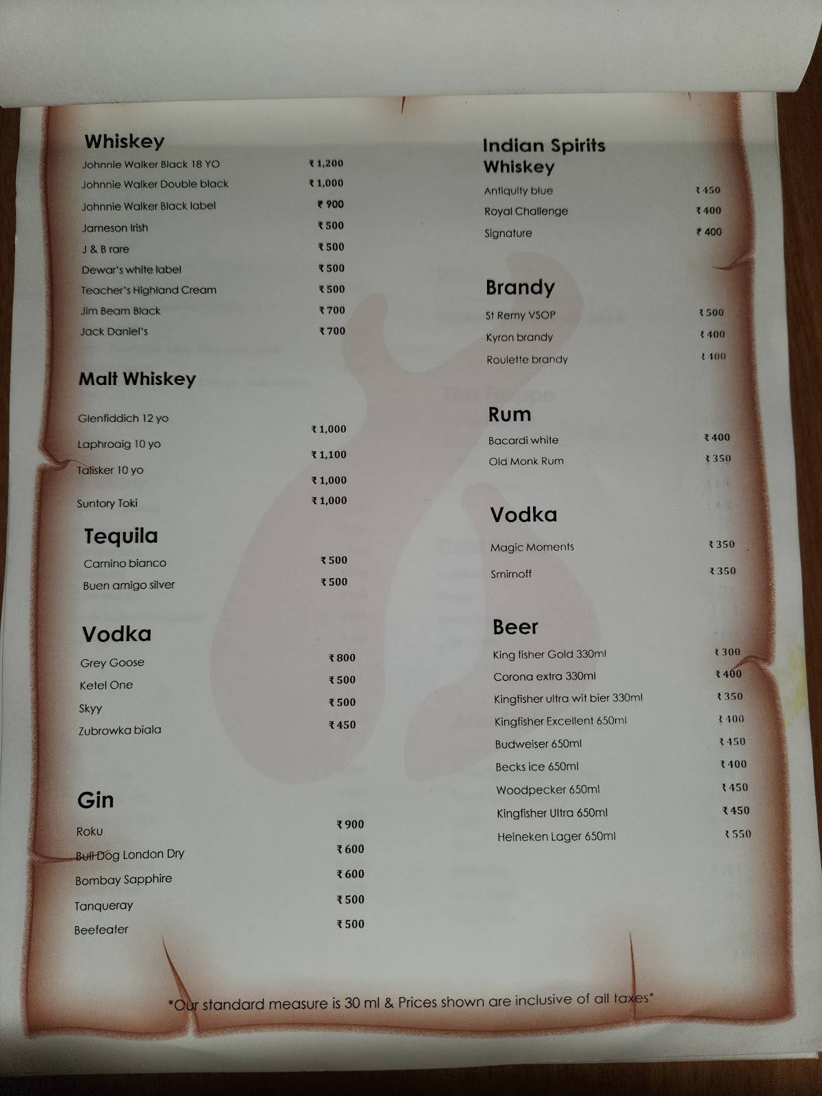 Menu at History & Terrace Grill Restaurant, Brunton Boatyard, Kochi