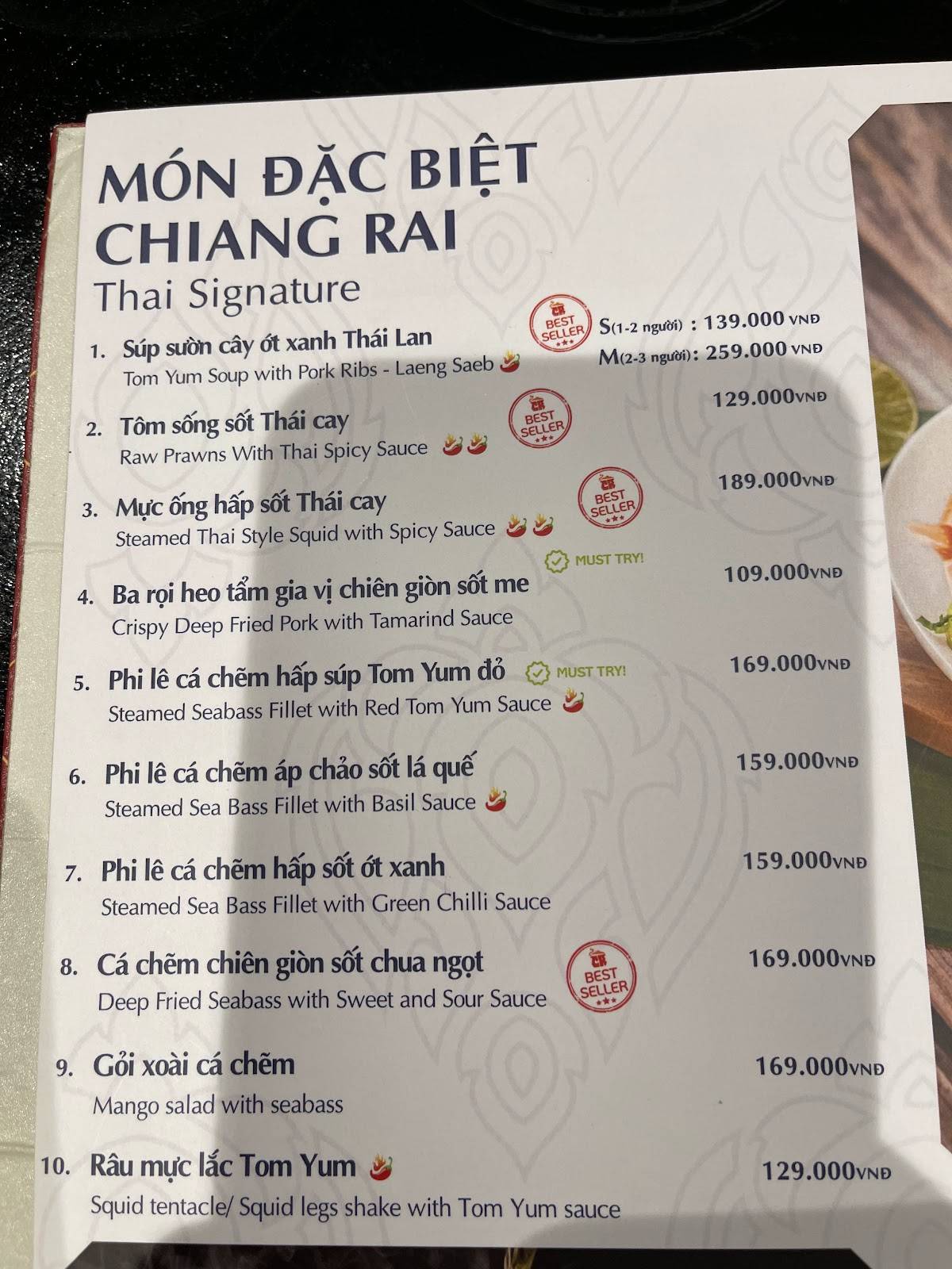 Menu at CHIANG RAI - Nhà Hàng Thái restaurant, Ho Chi Minh City