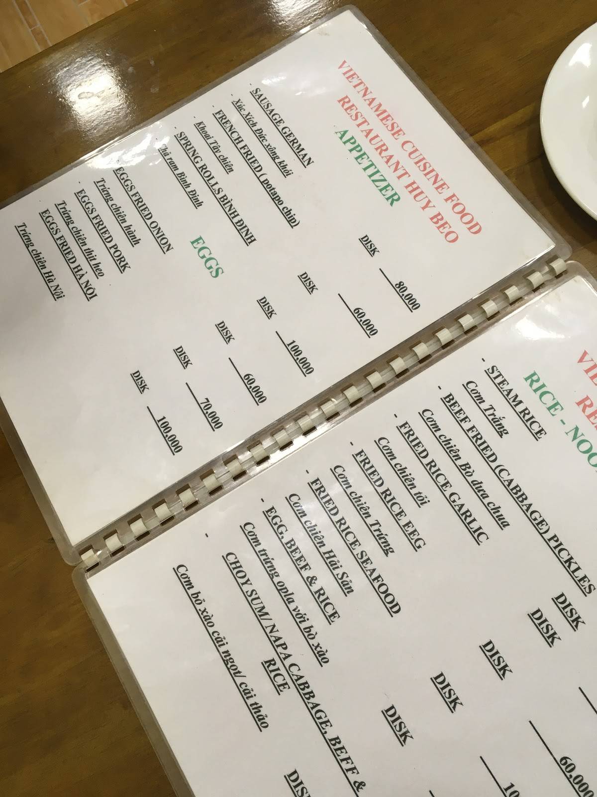 Carta del restaurante Huy béo - Bia Hơi Hà Nội, Ciudad Ho Chi Minh (Saigón)