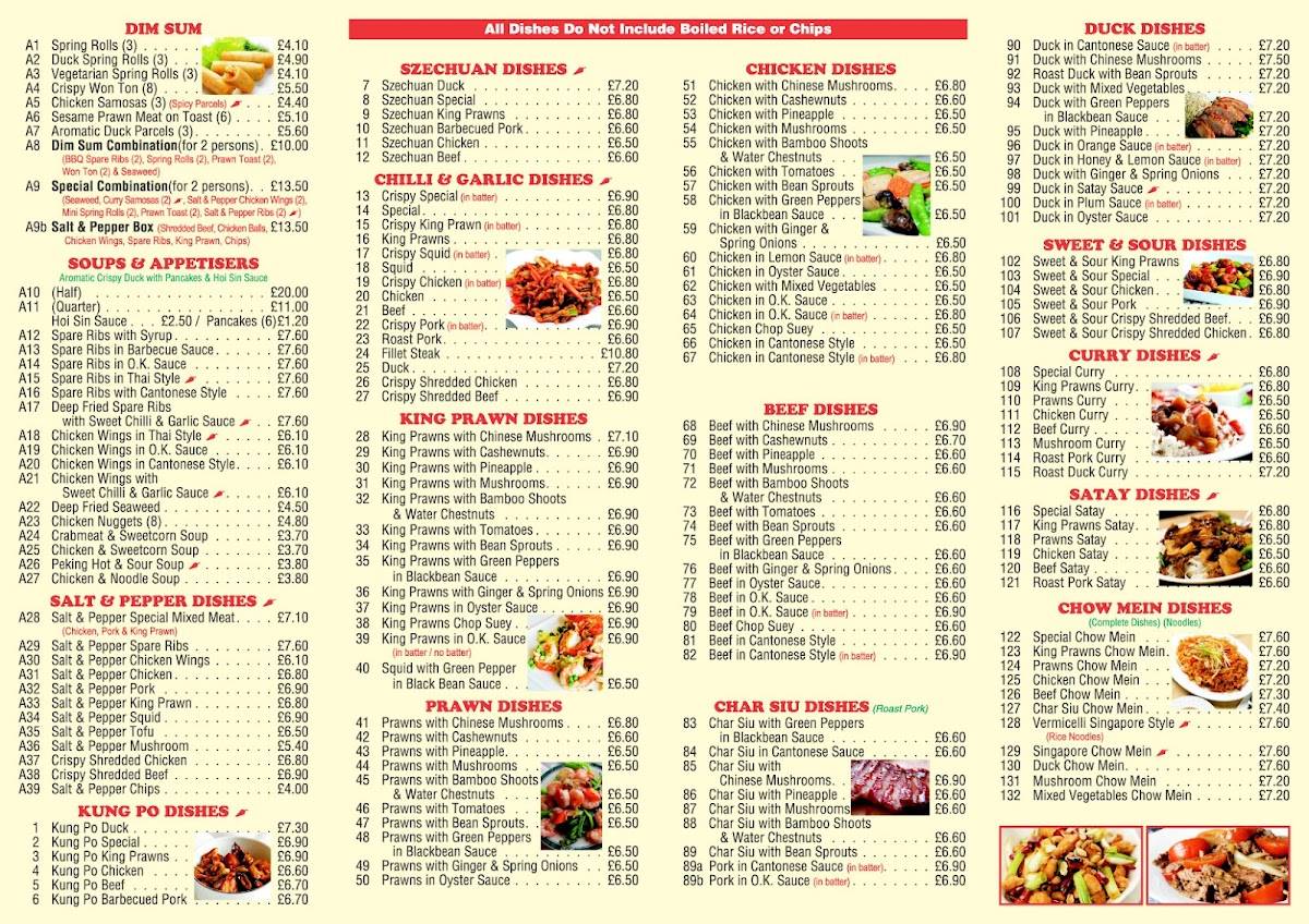 Menu at Ho King - Peking and Cantonese Takeaway fast food, Colne