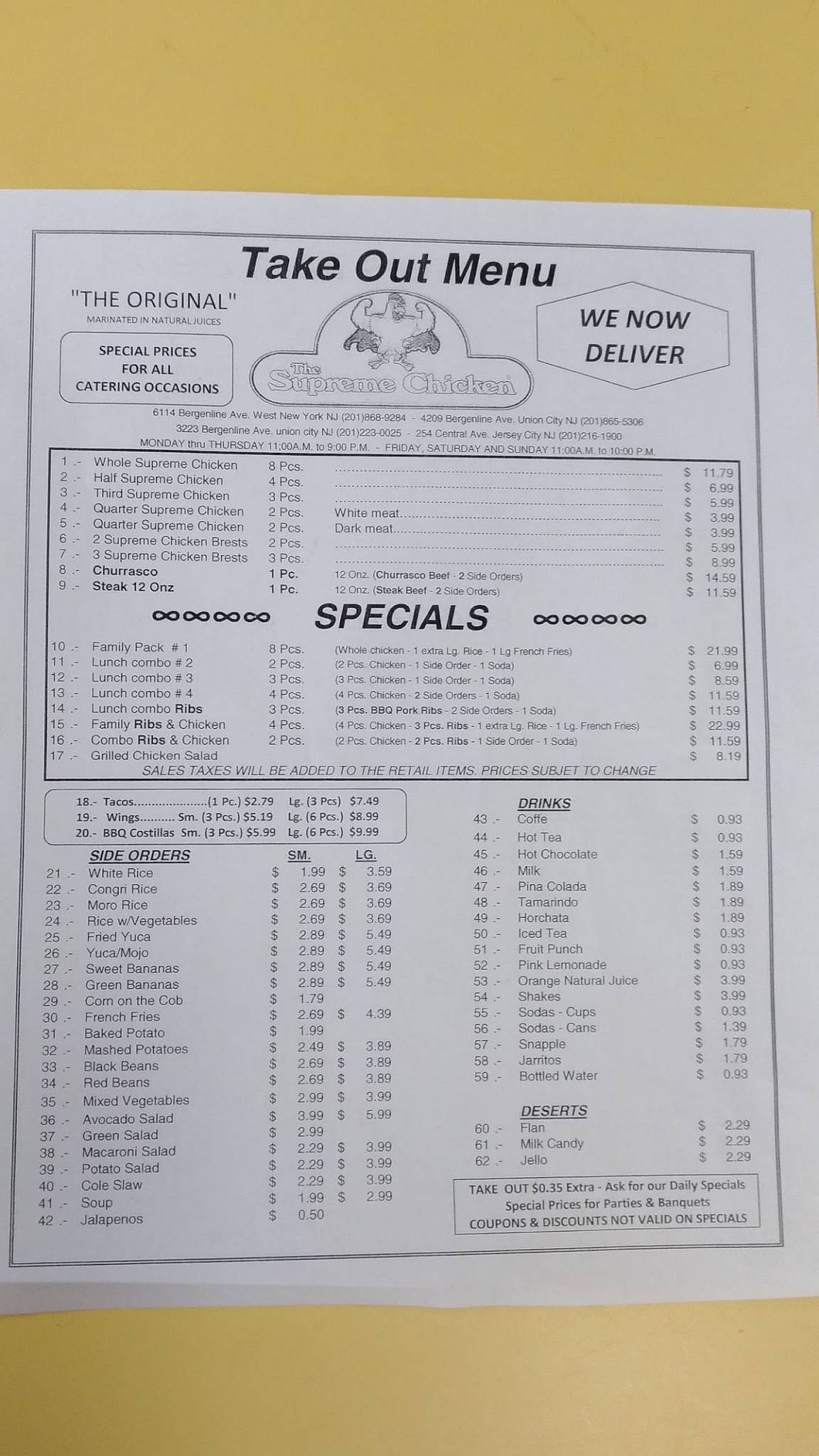 Menu at El Pollo Supremo - Jersey City restaurant, Jersey City