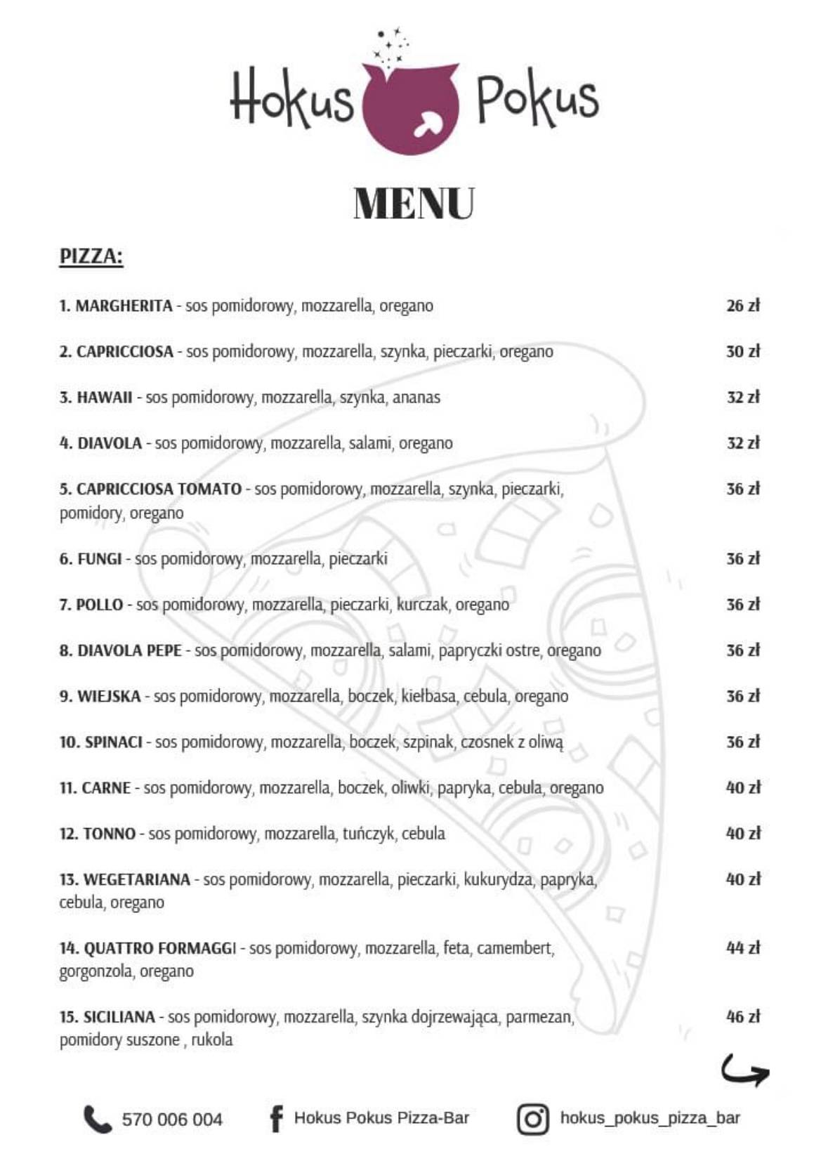 Menu at Hokus Pokus Pizza-Bar, Ostrowina