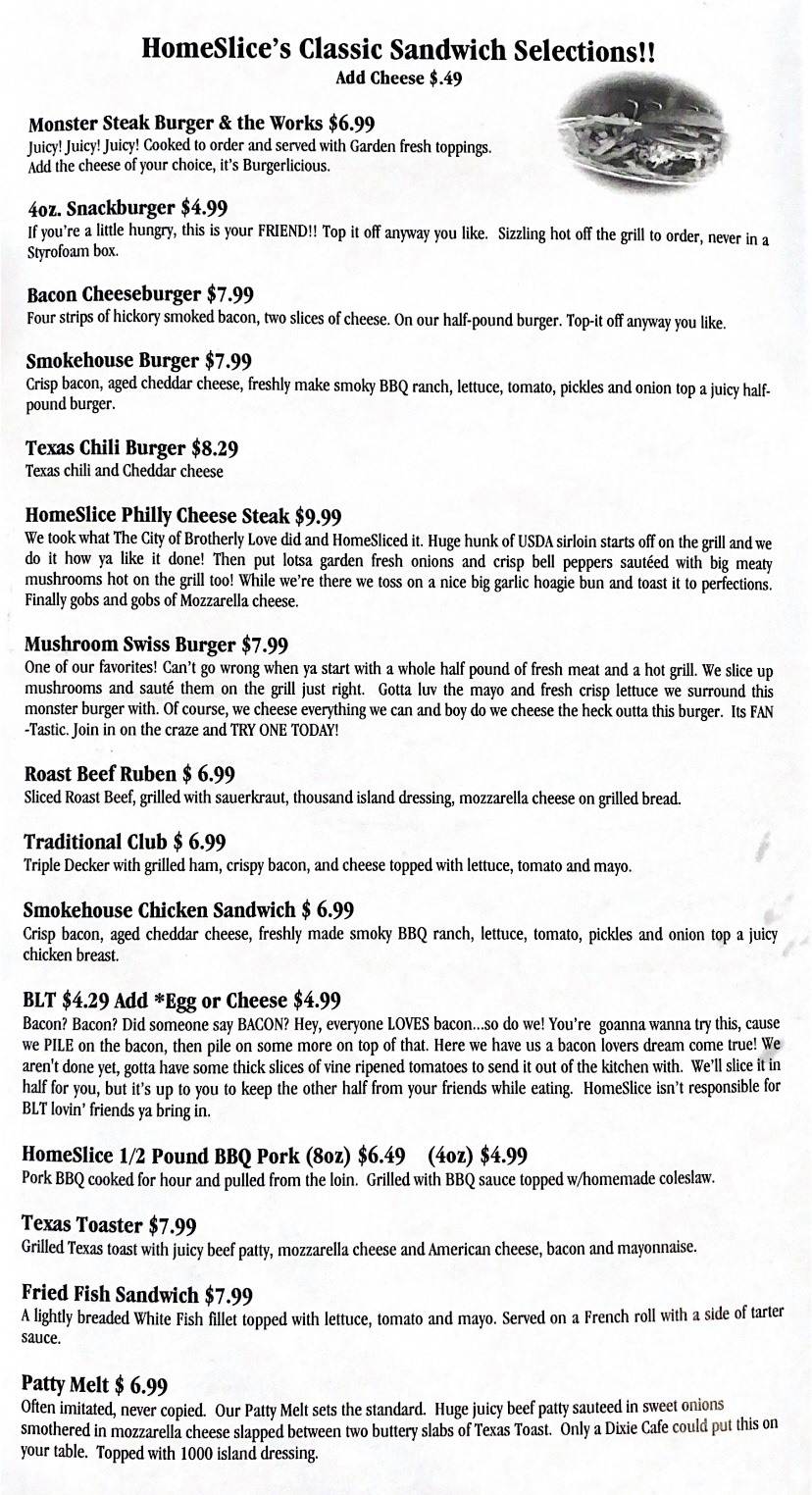 Menu at Home slice restaurant, Abingdon