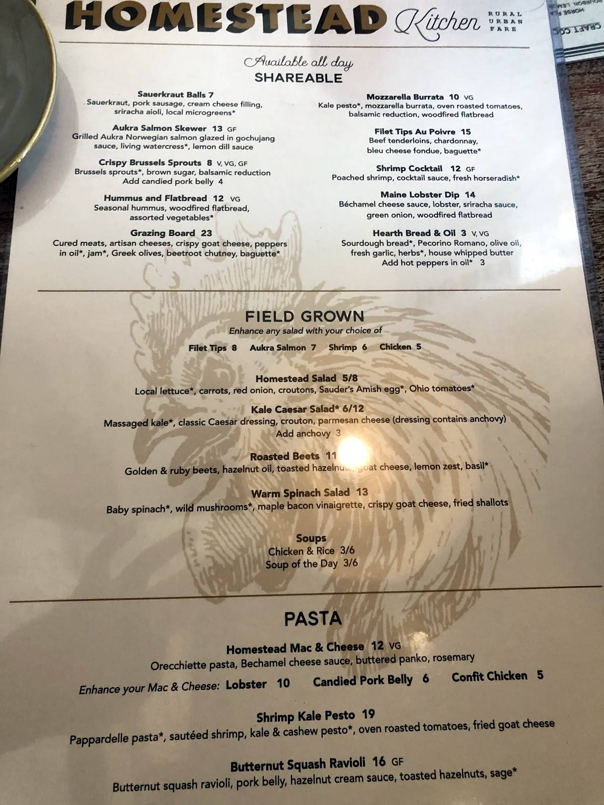 Menu at Homestead Kitchen & Cocktails pub & bar, Columbiana, 163 Town ...