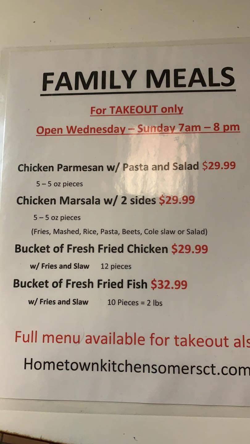 Menu at Hometown Kitchen restaurant, Somers