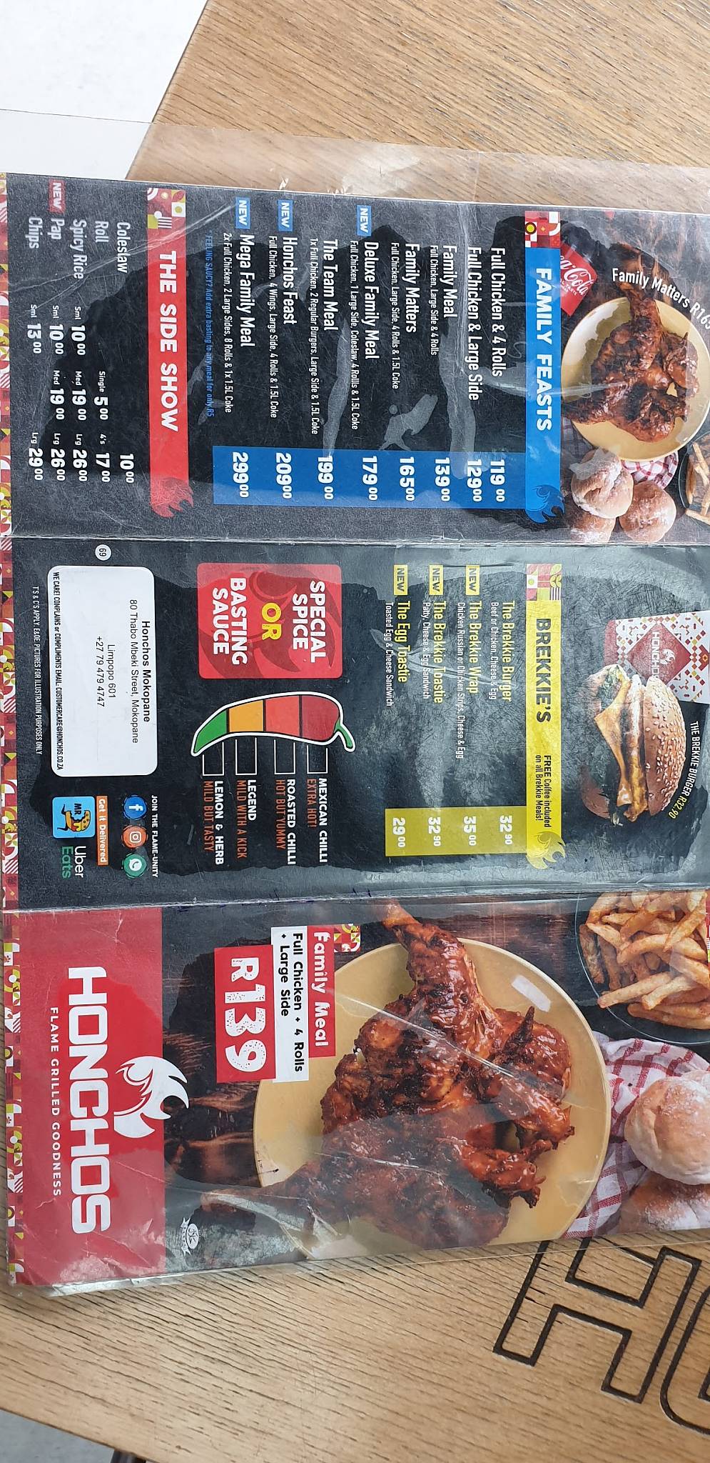 Menu at Honchos Mokopane restaurant, Mokopane
