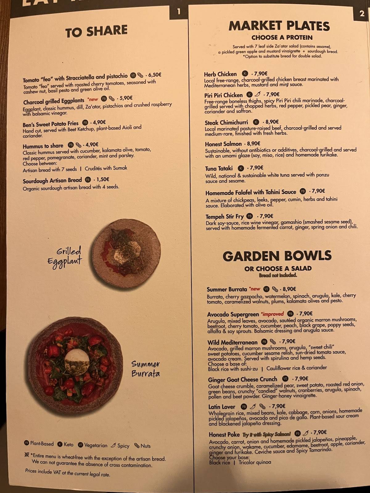 Menu em Honest Greens restaurante, Lisboa