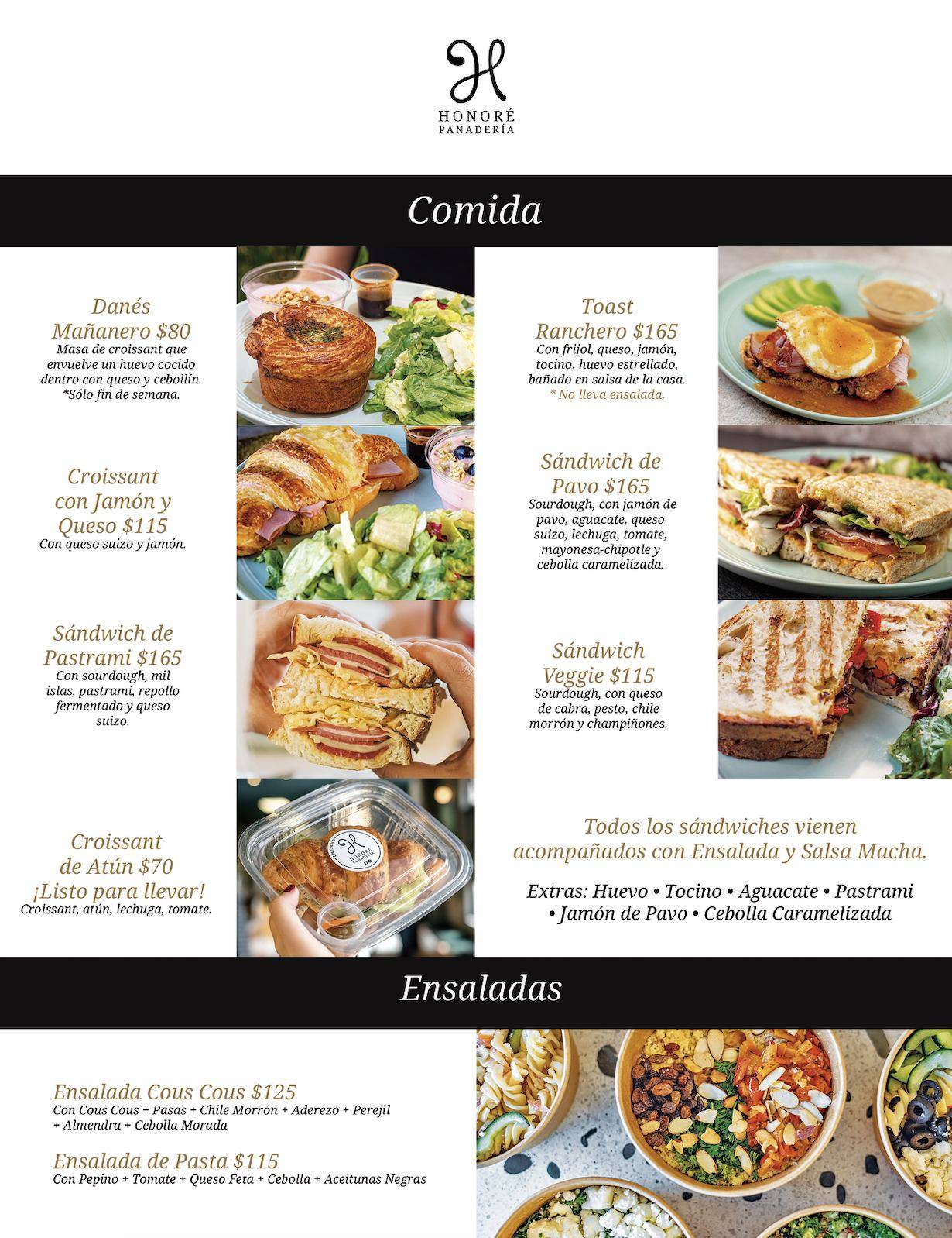 Carta de Honoré Panadería, Hermosillo