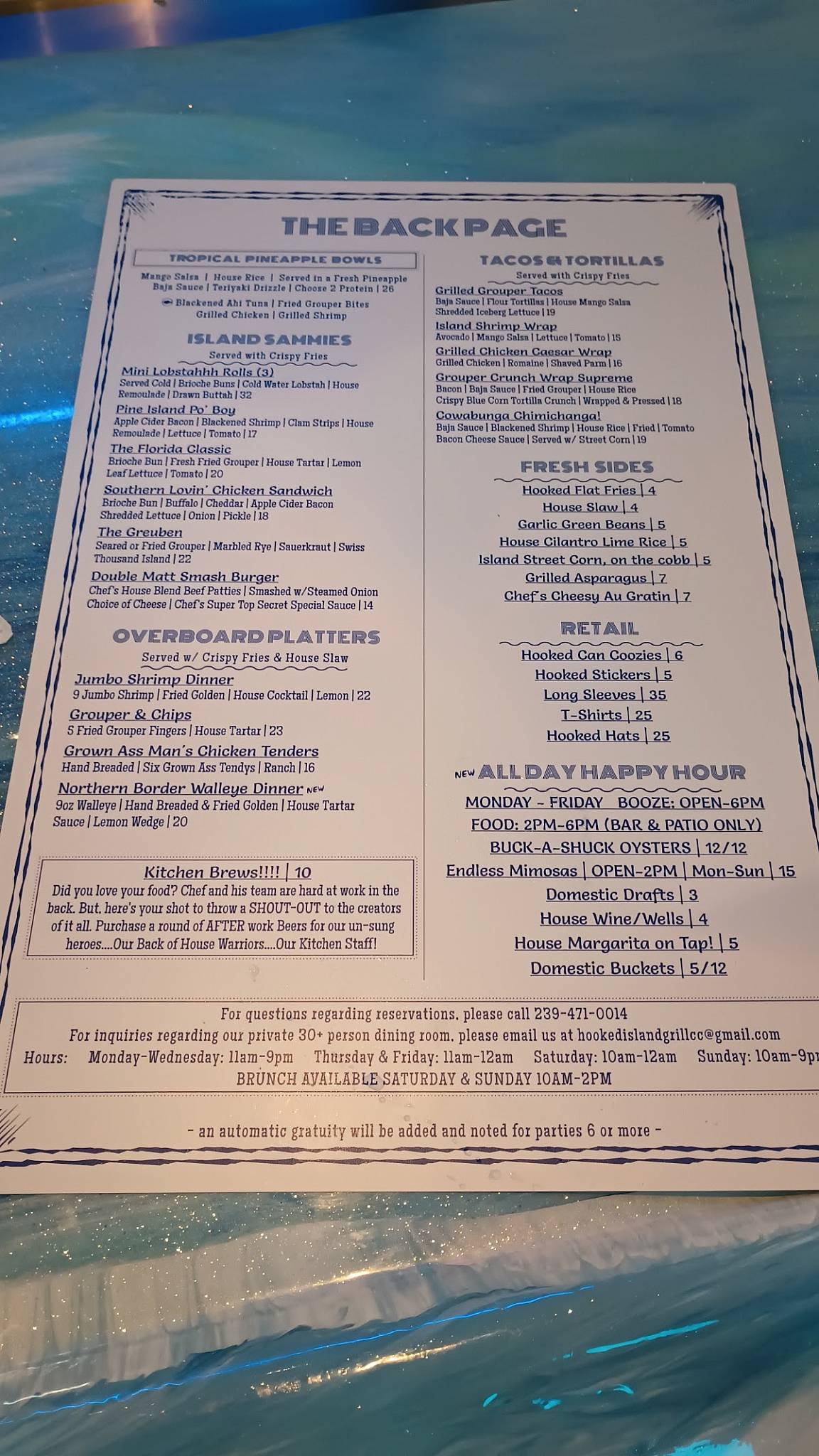 Menu at Hooked Island Grill- Cape Coral pub & bar, Cape Coral, SE 47th ...