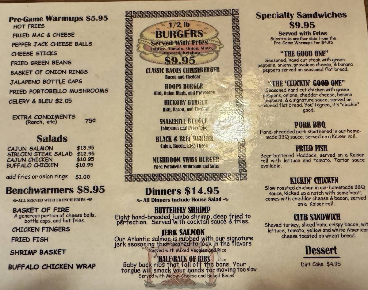 Menu at Hoops Cafe, Fairmont, 505 Locust Ave
