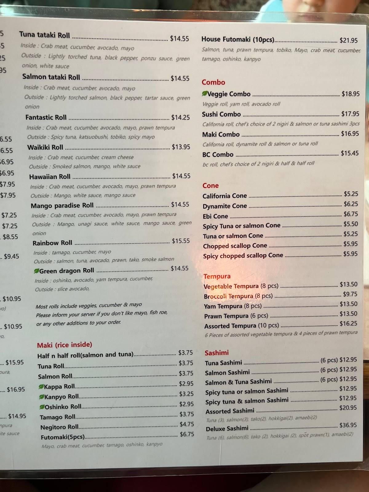 Menu at Kimchi Restaurant, Hope